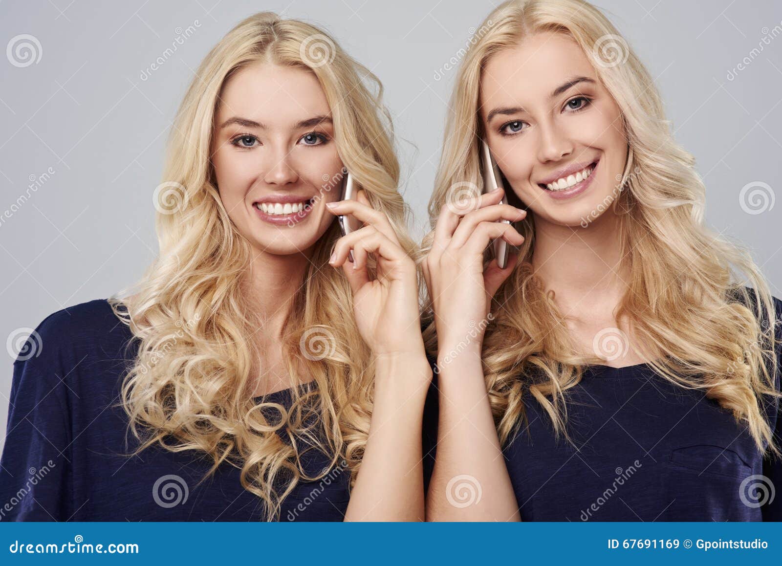 Twins in studio stock image. Image of phone, curly, next - 67691169