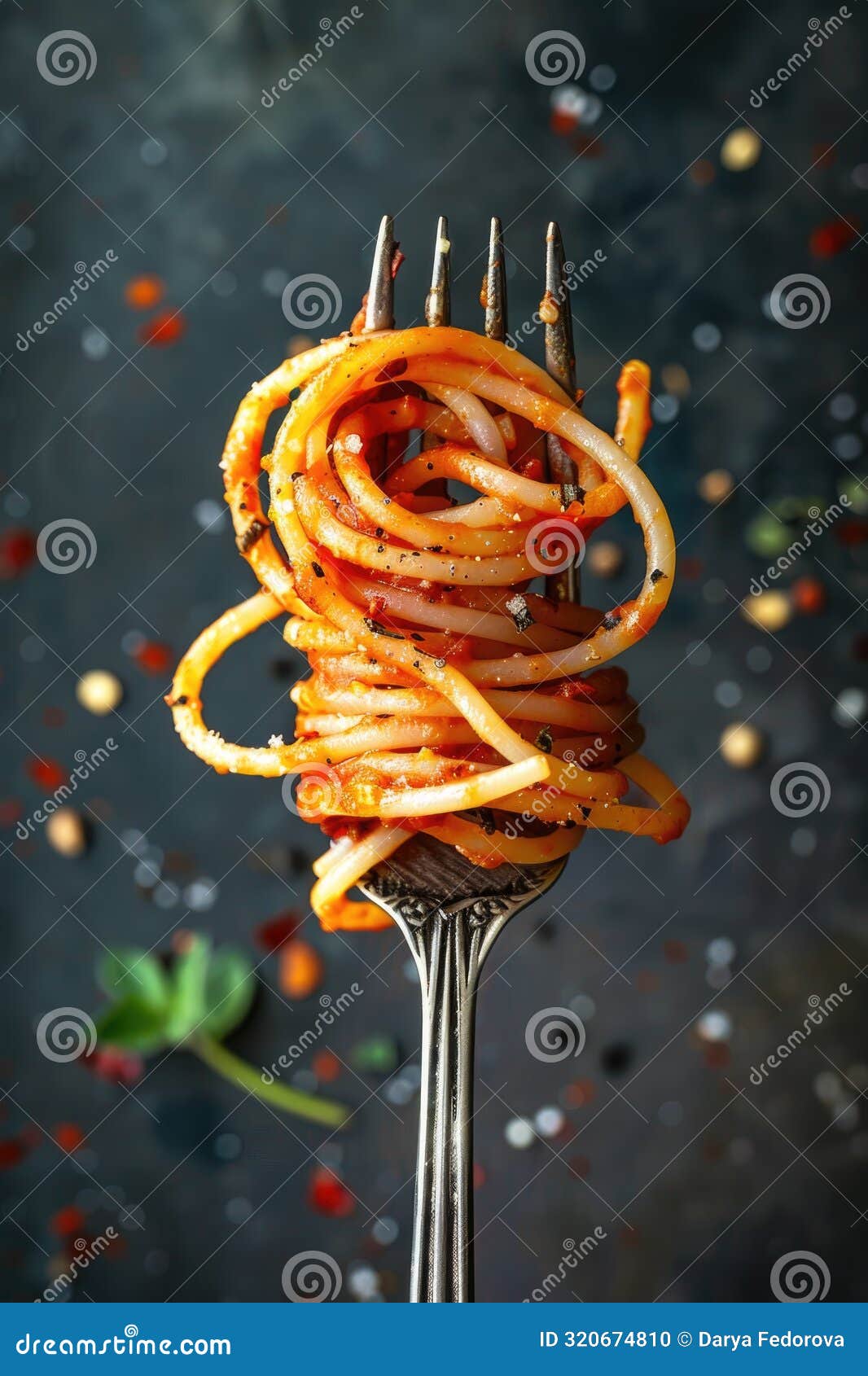 Twirling Spaghetti on Fork with Sauce Splatter Mid-Air Stock Photo ...