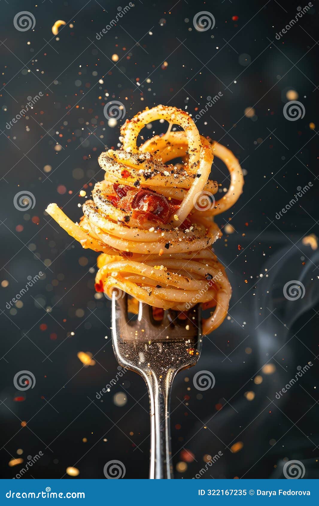 Twirling Spaghetti on Fork with Sauce Splatter Mid-Air Stock Image ...