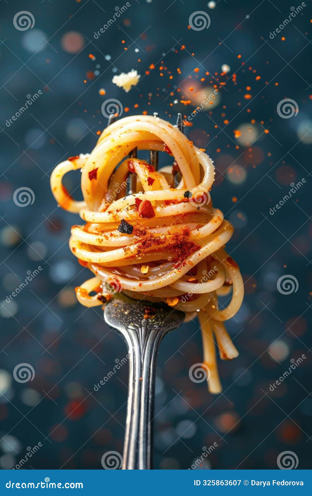 Twirling Spaghetti on Fork with Sauce Splatter Mid-Air Stock Image ...