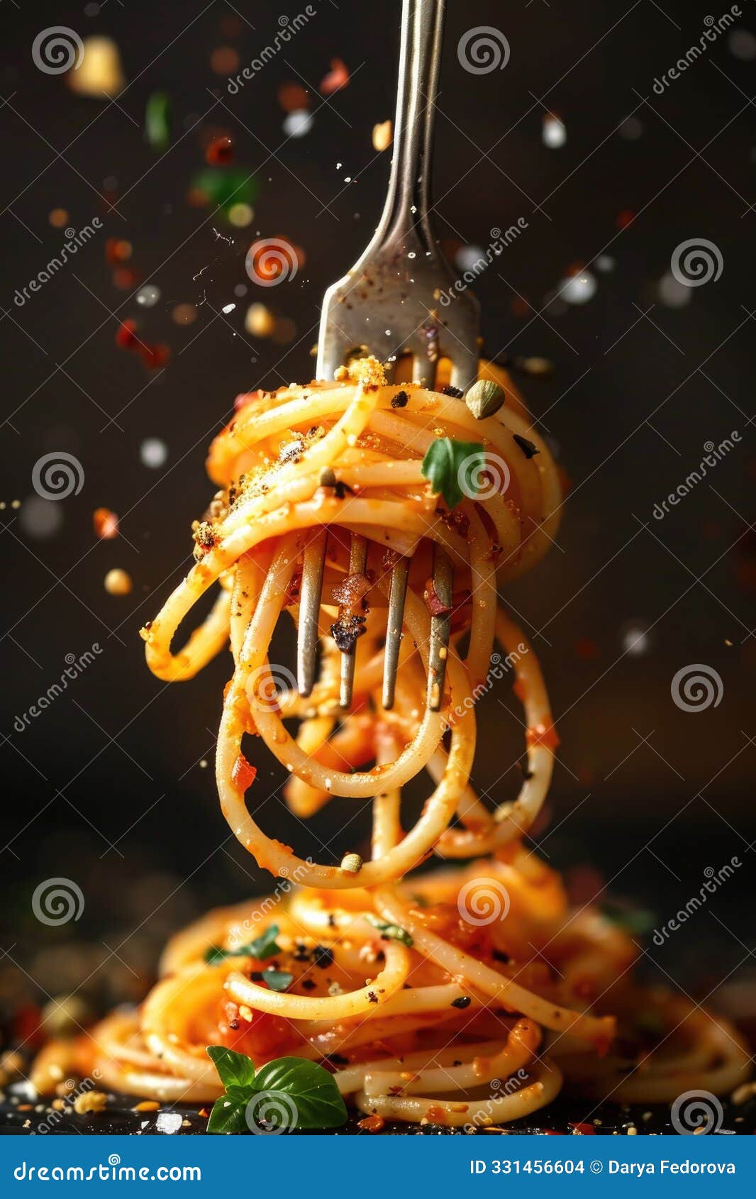 Twirling Spaghetti on Fork with Sauce Splatter Mid-Air Stock Photo - Image of spaghetti ...
