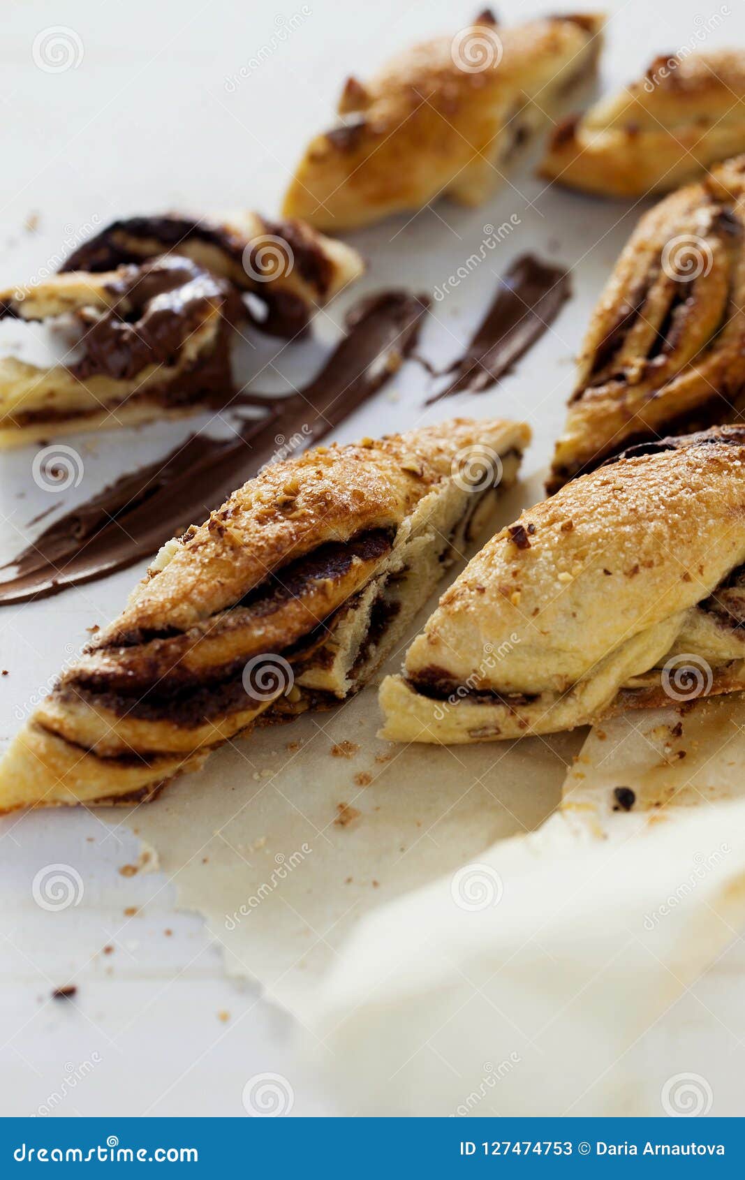 Twist of Puff Pastry with Chocolate-nut Paste. Close Up. Stock Image ...