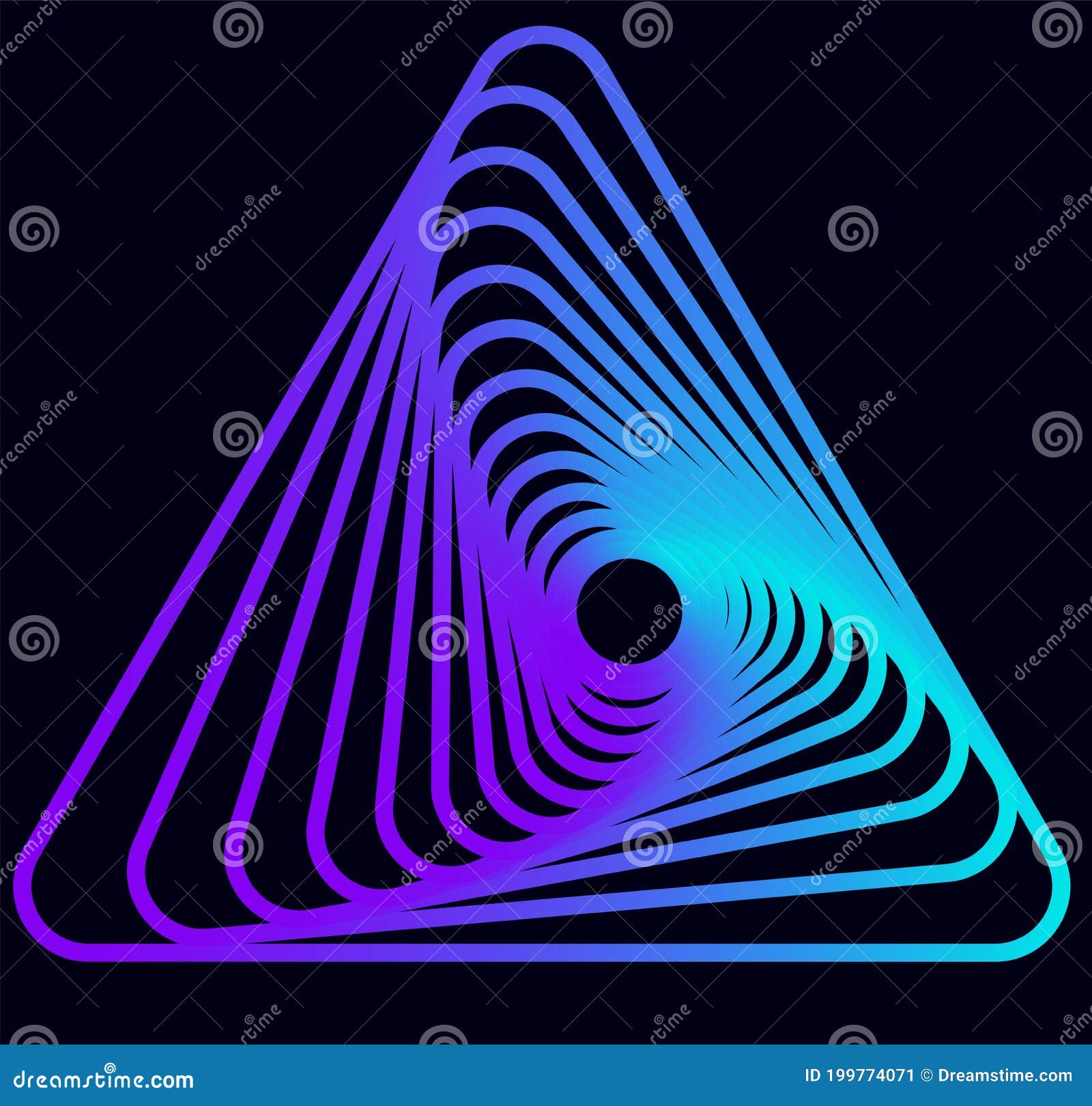 Twisted Abstract Wireframe Tunnel. Wireframe Triangular Shape. Blue and ...
