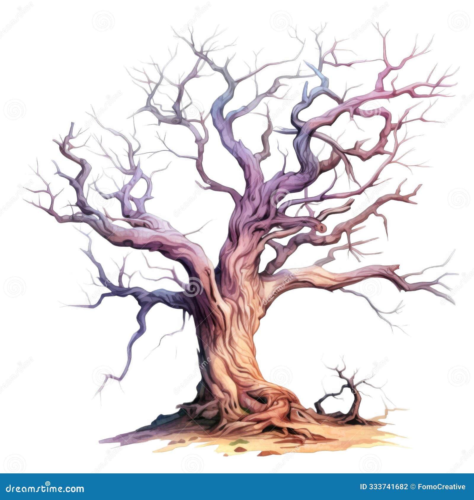 A Twisted, Ancient Tree with Exposed Roots and Bare Branches Stock ...