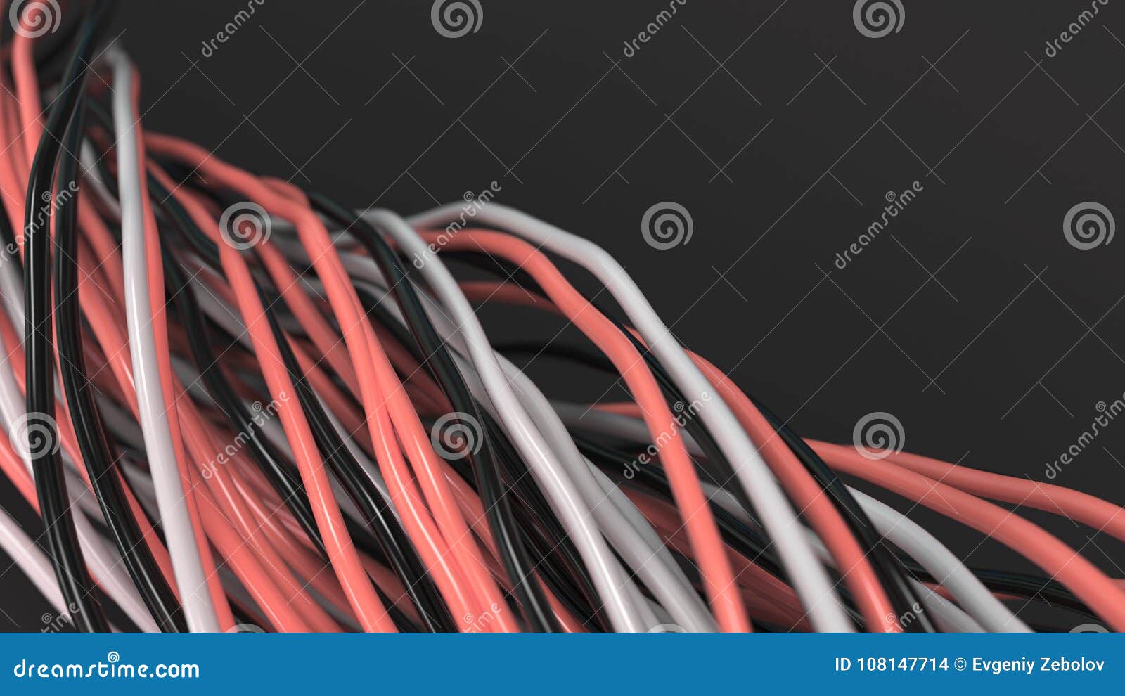 Twisted Black, White and Red Cables and Wires on Black Surface Stock ...