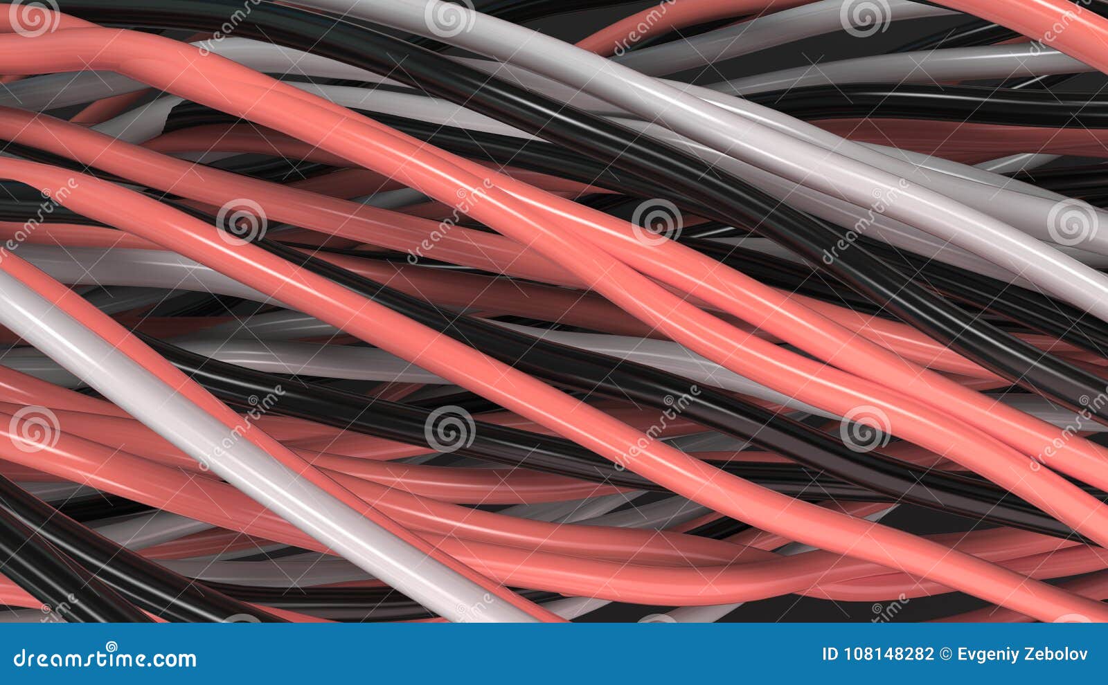 Twisted Black, White and Red Cables and Wires on Black Surface Stock ...