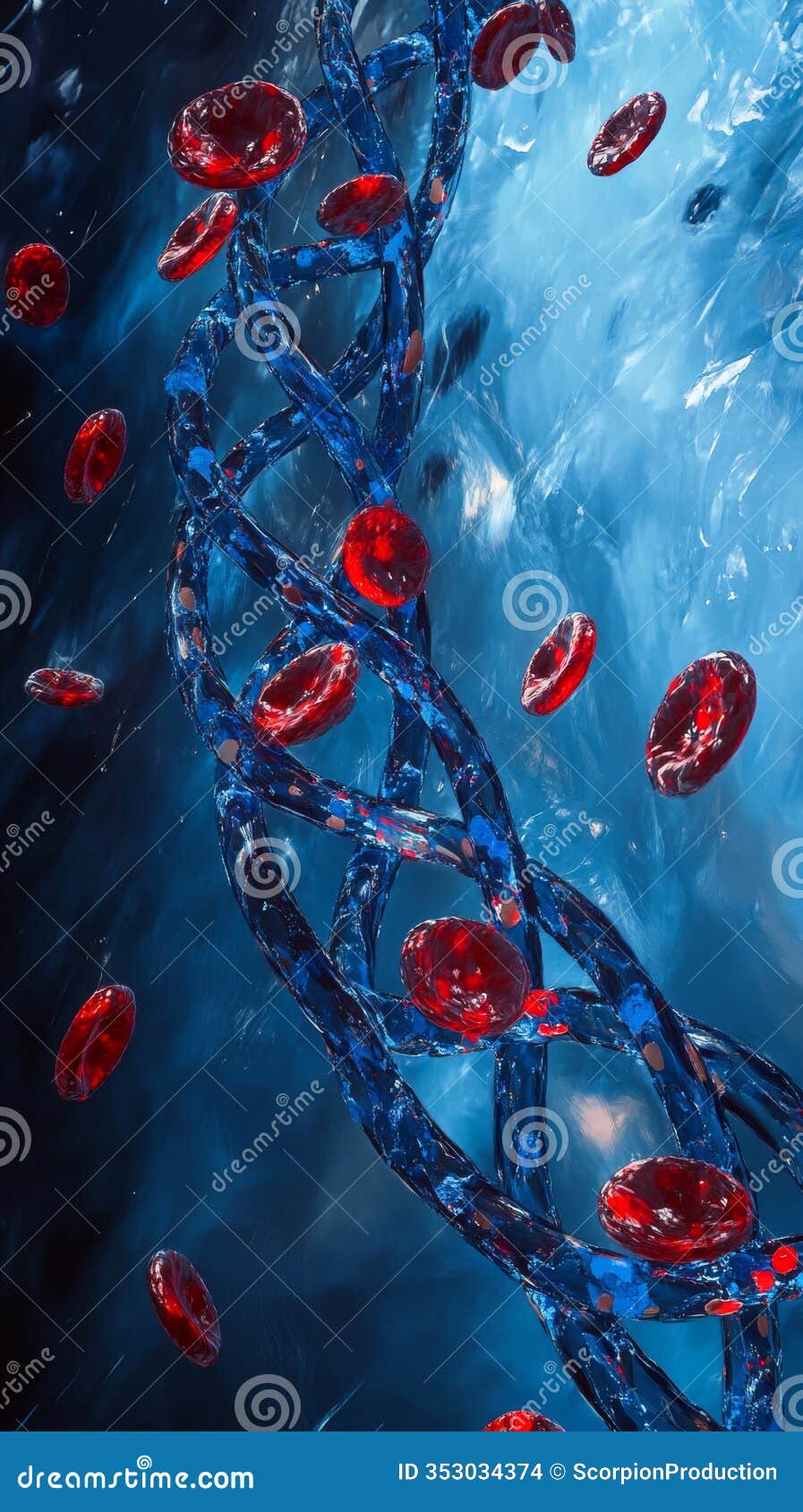 Twisted DNA Strand with Vibrant Red Blood Cells Stock Photo - Image of ...