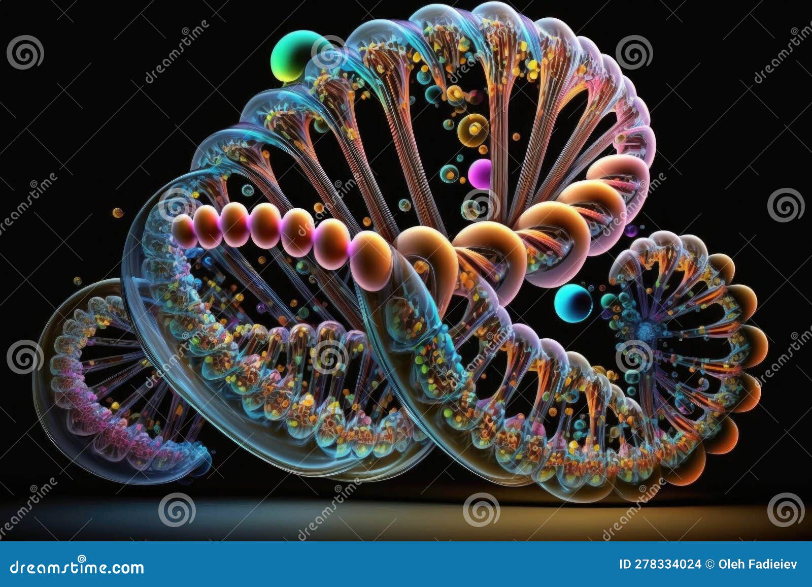 Twisted Multicolored Structure Of A Molecule On A Black Background Stock Illustration