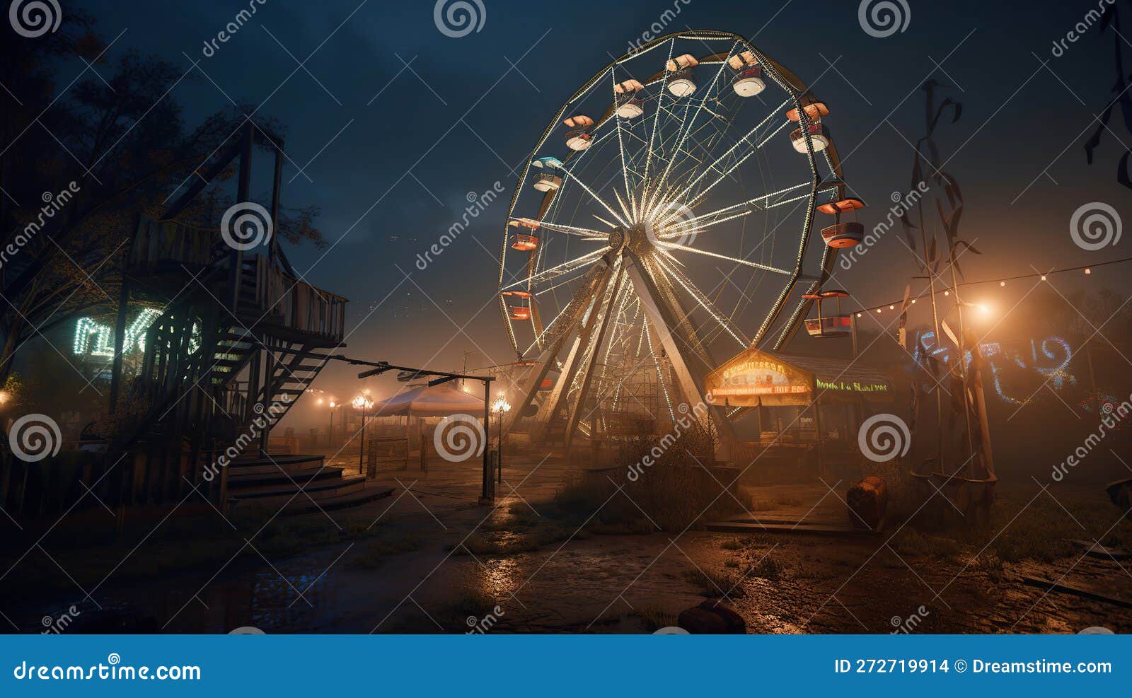 Twisted Nightmares at the Abandoned Ferris Wheel. Generative Ai Stock ...