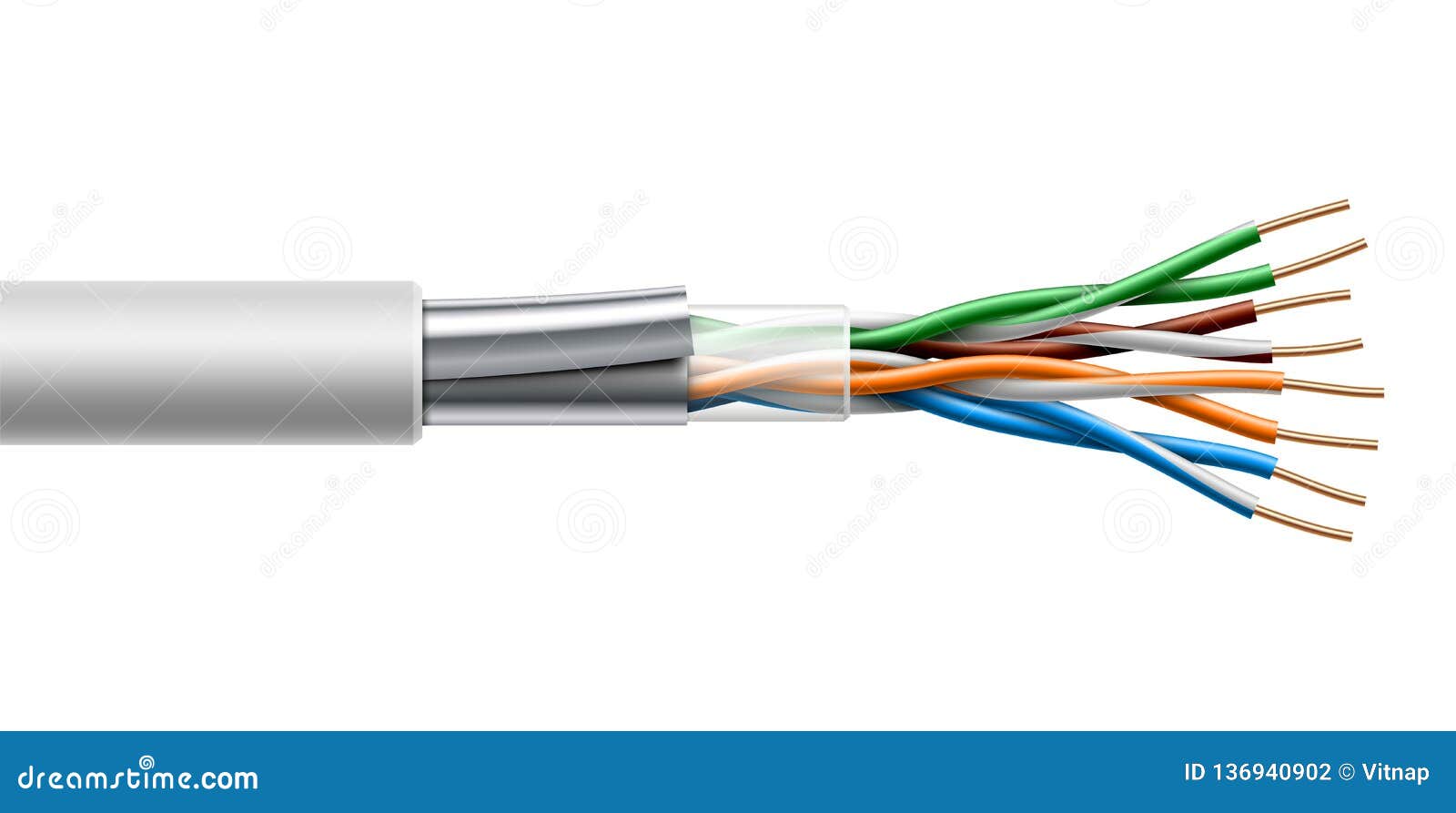 Twisted-pair Cable With Symbols. Foil Shielded Cable Vector ...