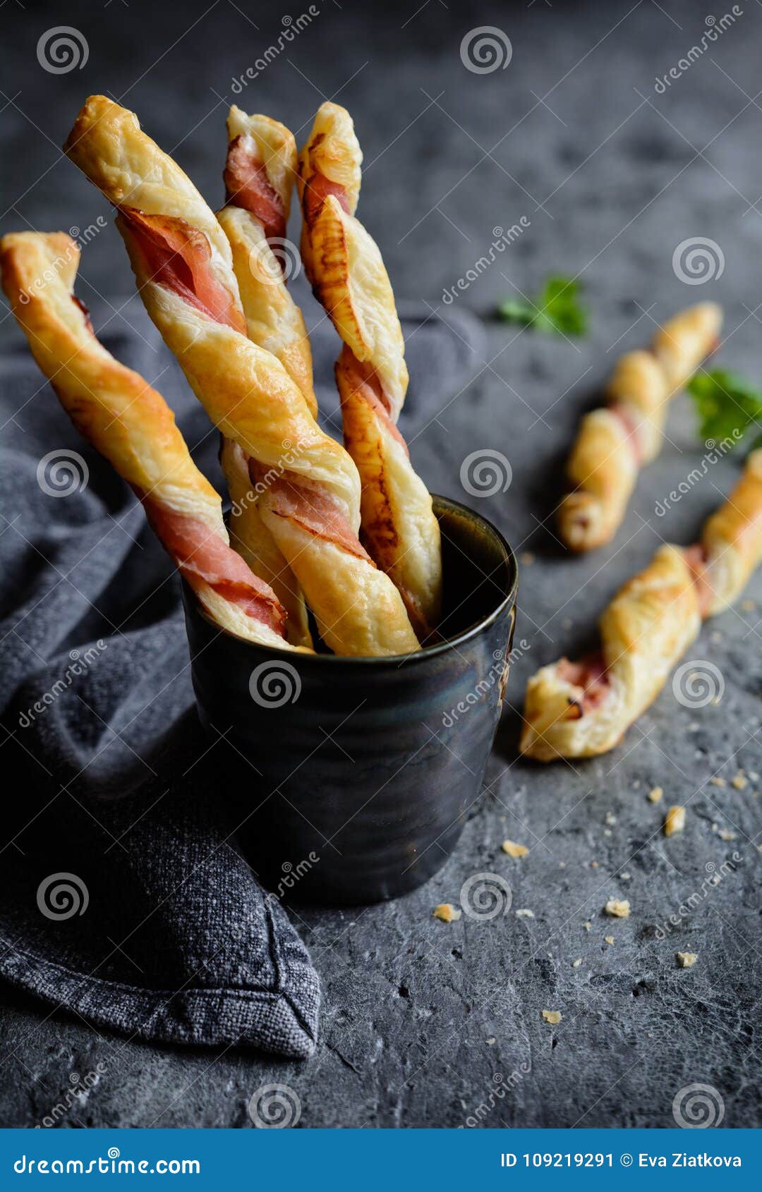 Twisted Puff Pastry Sticks with Bacon Stock Image - Image of group ...