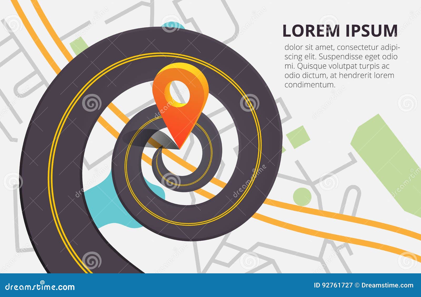 Twisted Road on a Background Map of the City Top View. Vector ...