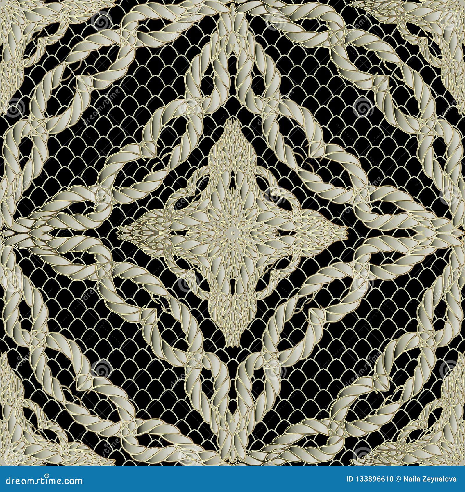 Twisted Ropes Ornamental 3d Vector Seamless Pattern. Oriental Et Stock ...