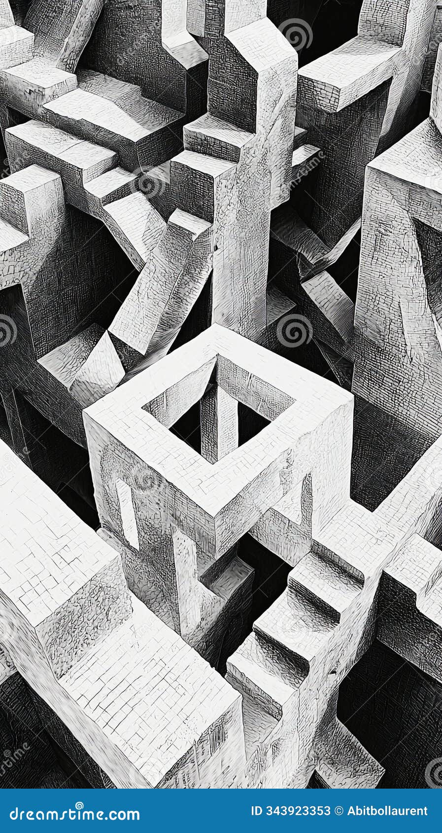 Twisted Structure with Spiraling Staircases in Monochrome, Creating ...