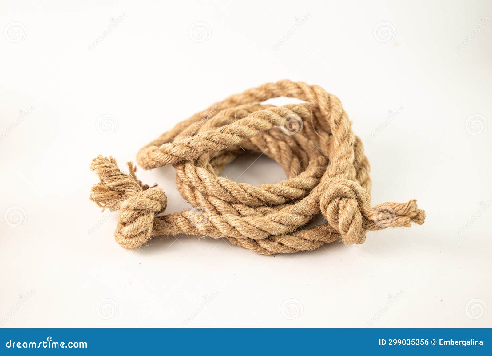 Twisted Thick Rope with Knots at the Ends on a White Background Stock ...