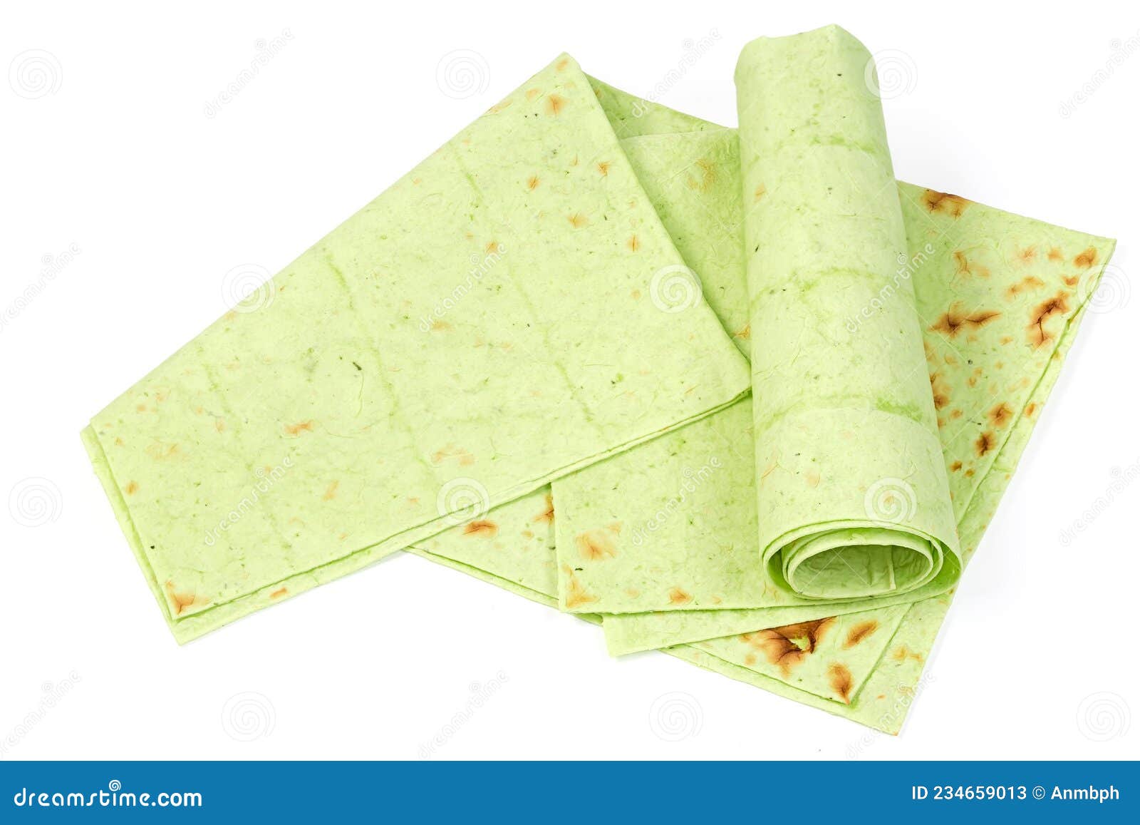 Twisted Thin Lavash with Spinach Lies on Other Folded Lavash Stock ...