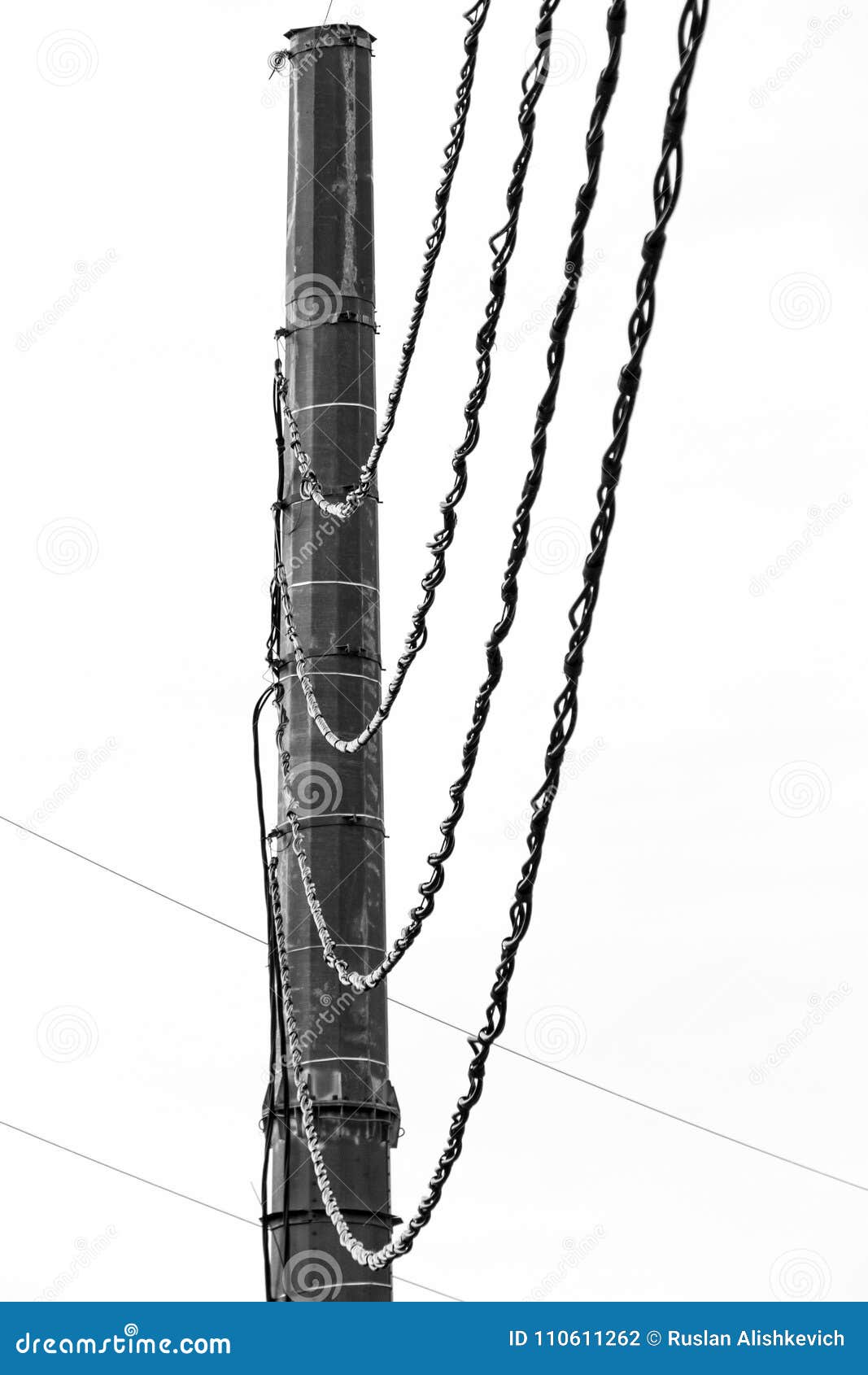 The Post Power System with High Voltage Wires on a White Background ...