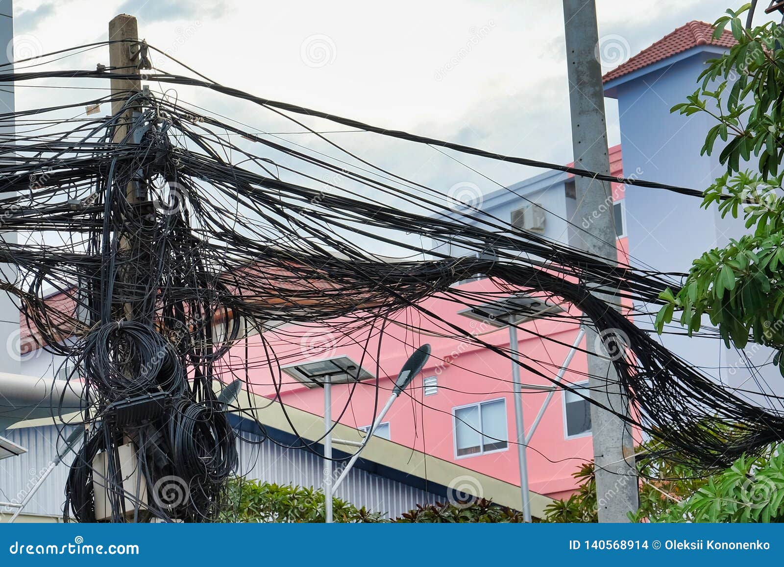 Twisted Wires of Power Lines, Chaos of Urban Communications, Cable ...
