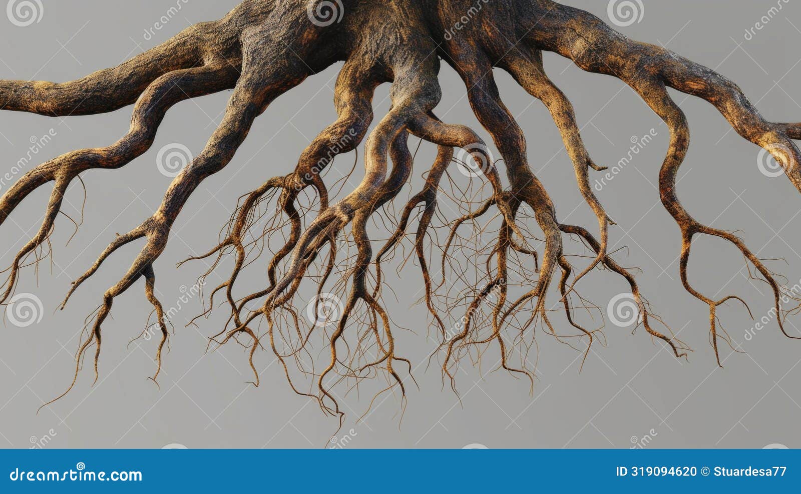 Twisting Dark Tree Roots Isolated on White Stock Photo - Image of bark ...