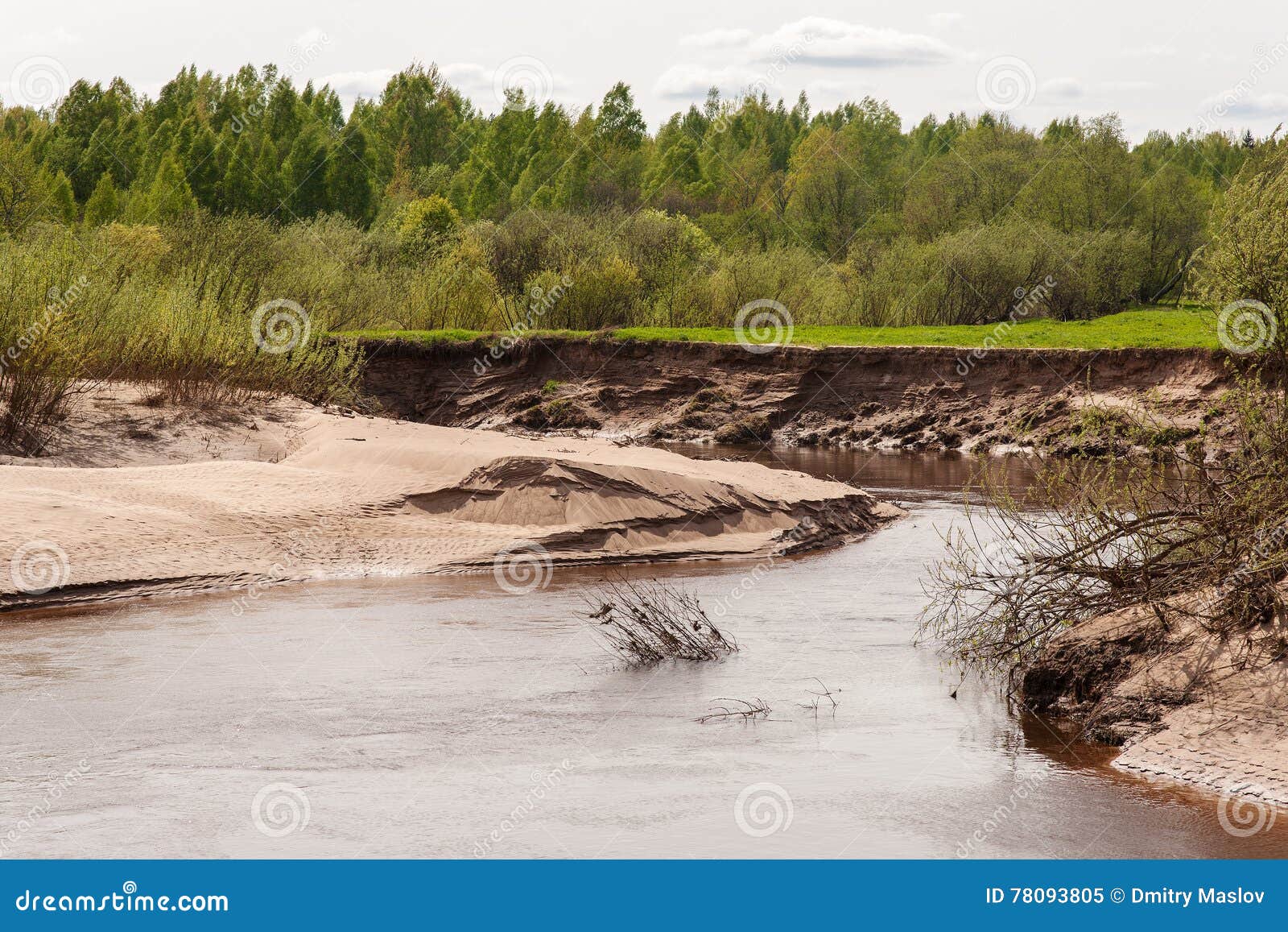 Twisting river in spring stock image. Image of woods - 78093805