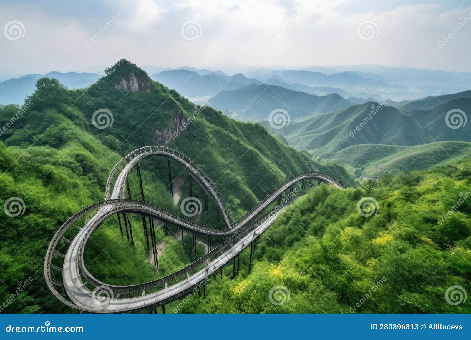Twisting Roller Coaster Track Running Along the Edge of a Cliff, with ...