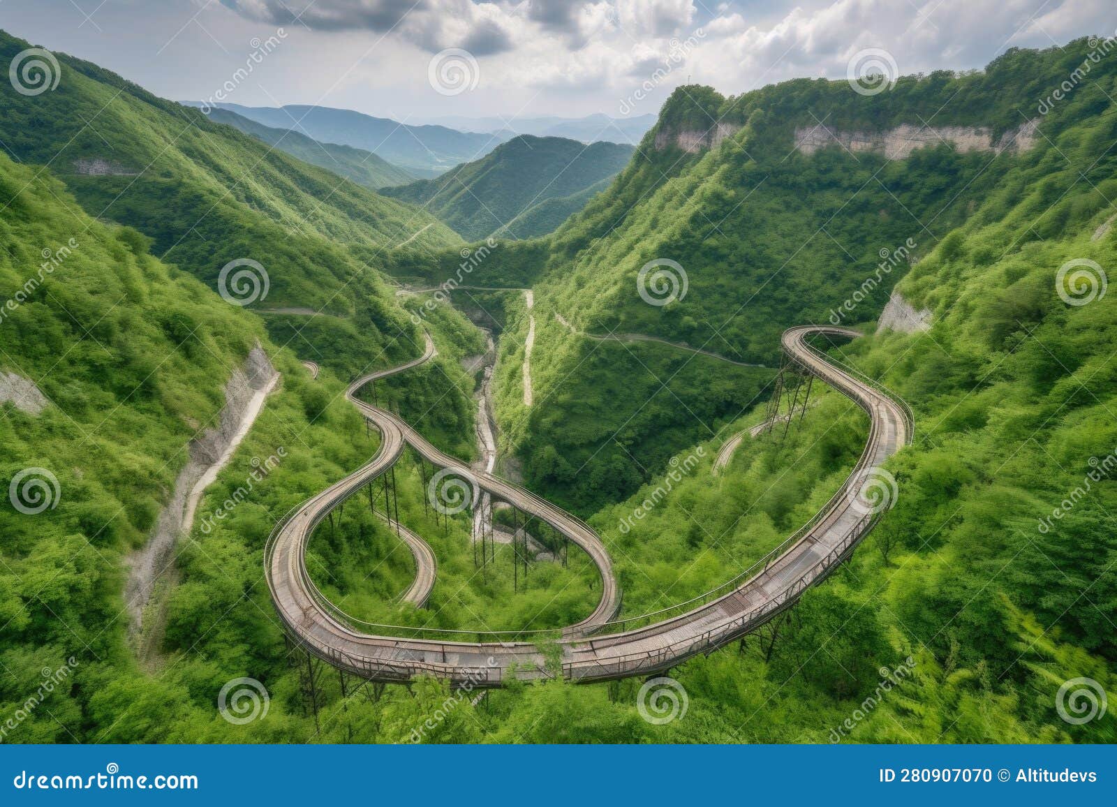 Twisting Roller Coaster Track Running Along the Edge of a Cliff, with ...