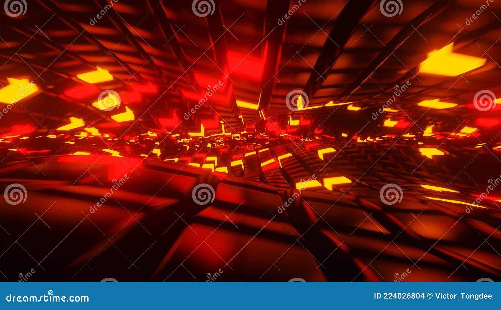 A Twisting Surface with Lit Cubes 3D Render Stock Illustration ...
