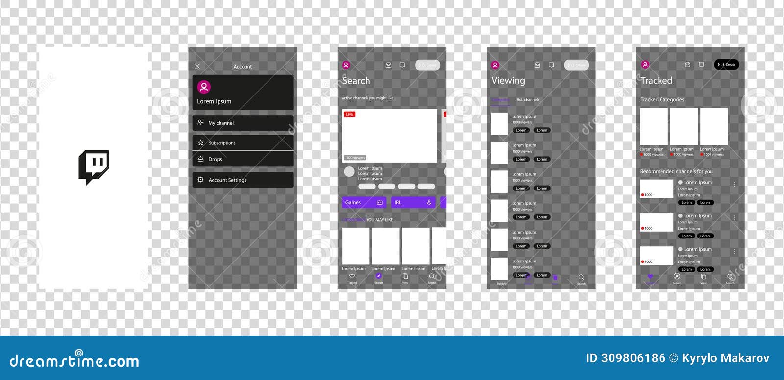 Twitch Mobile Interface. Twitch Screen Social Media, Streaming Platform ...
