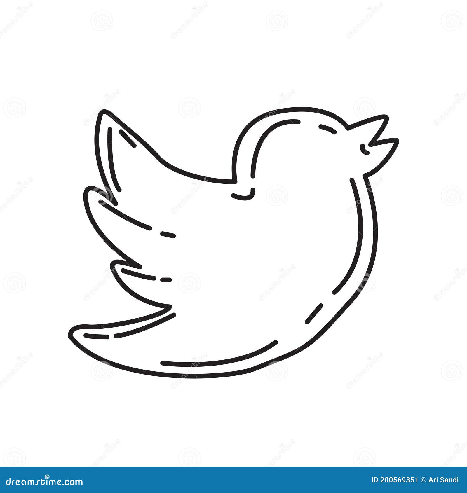 Drawn Twitter Logo Isolated Over White Background. Social Media Symbol ...