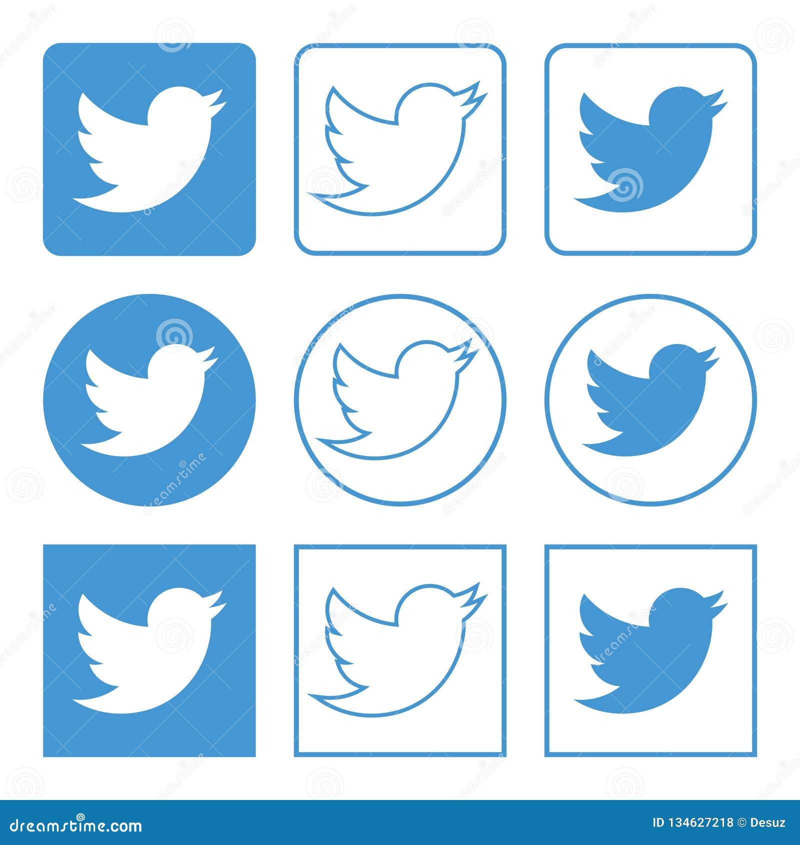 Twitter icons set blue editorial stock photo. Illustration of round ...