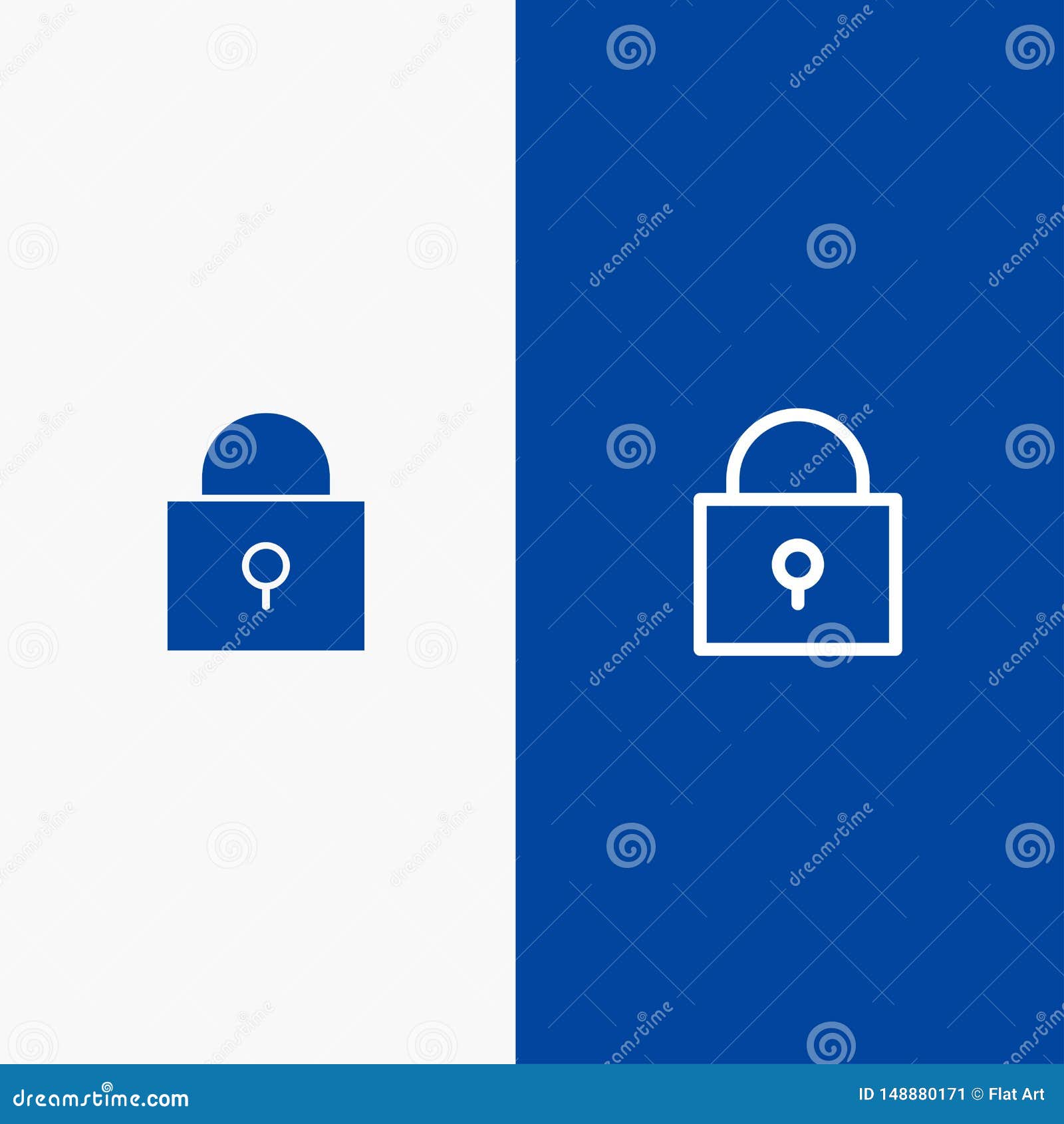 Twitter, Lock, Locked Line and Glyph Solid Icon Blue Banner Line and ...