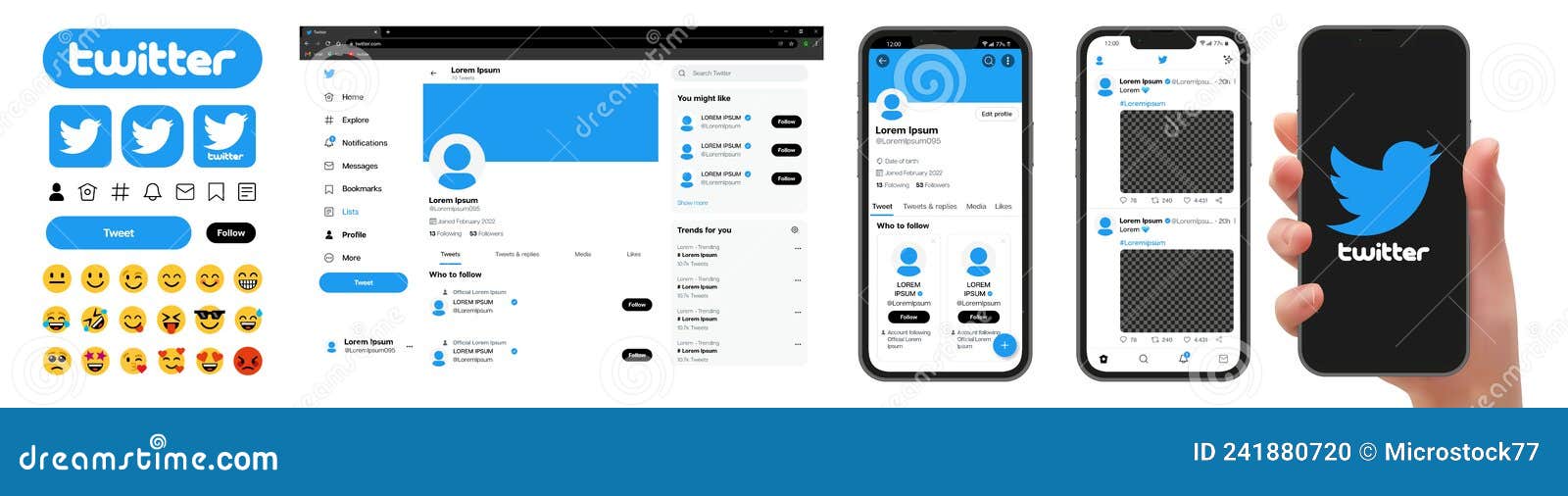 Twitter Social Network, Web Page and Phone Page Mockup Template, Vector ...