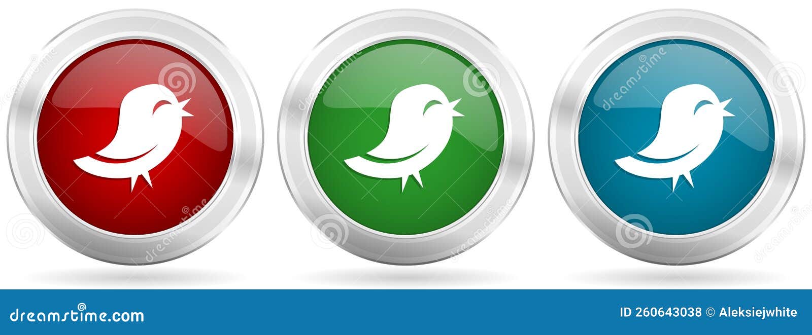 Twitter Vector Icon Set. Red, Blue and Green Silver Metallic Web ...