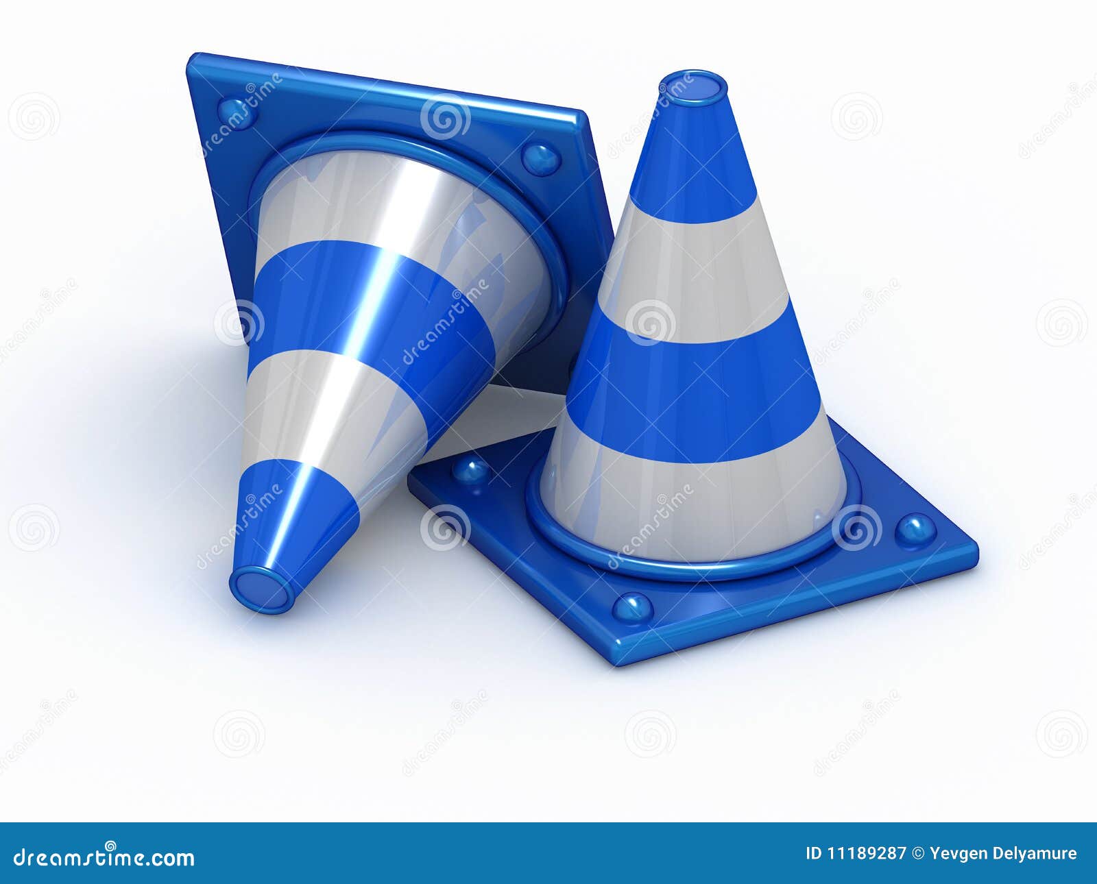 Two 3D blue stripped cones stock illustration. Illustration of white ...