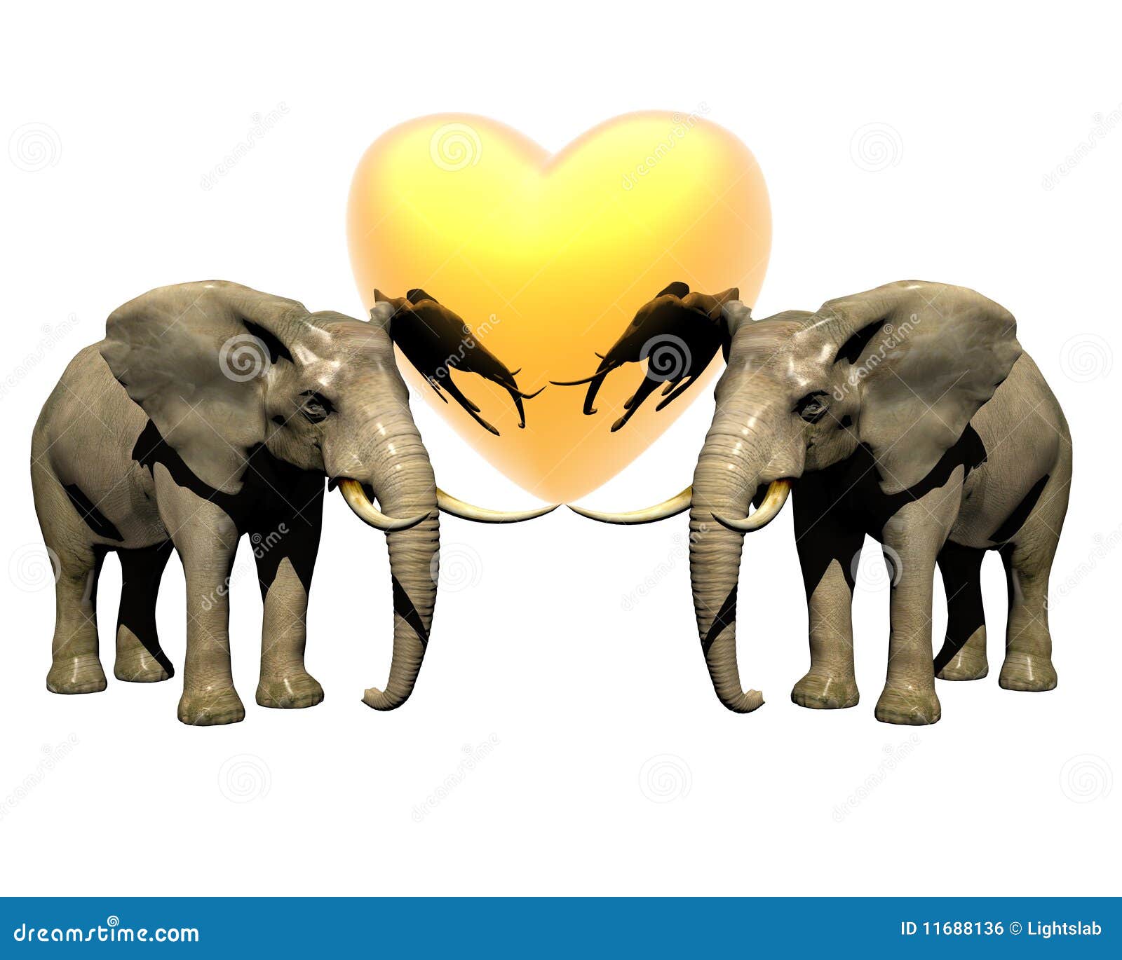 Two 3d Elephant with Red Heart Stock Illustration - Illustration of ...