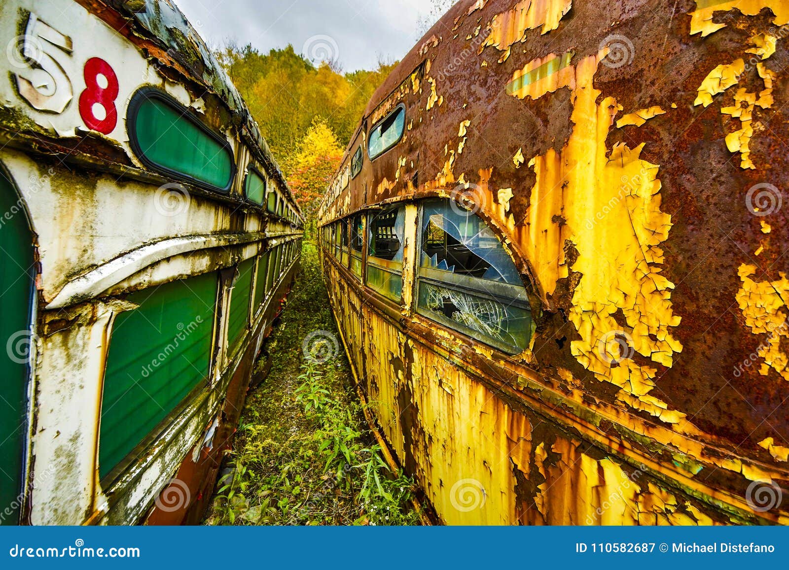 Two Abandoned Trolley Cars Side by Side Stock Image - Image of side ...