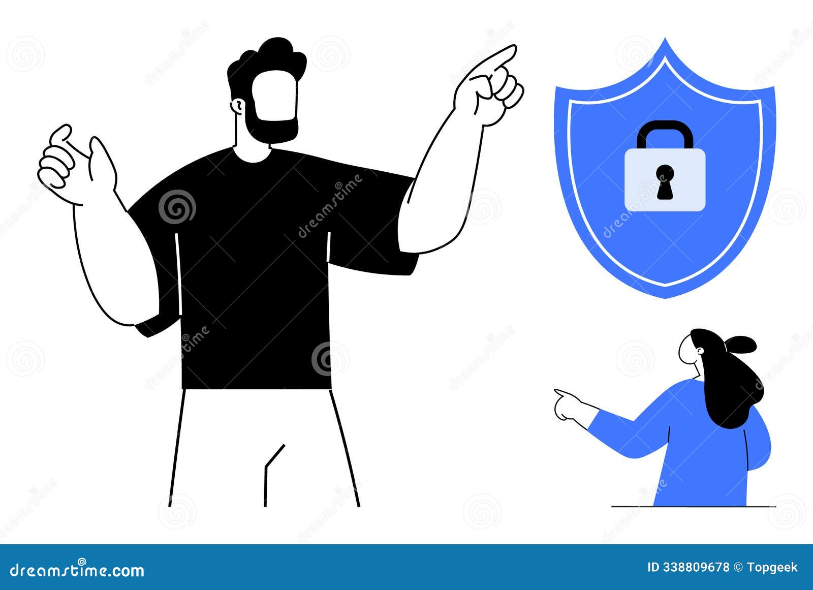 Abstract Characters Discussing Cybersecurity with a Lock Symbol Shield ...