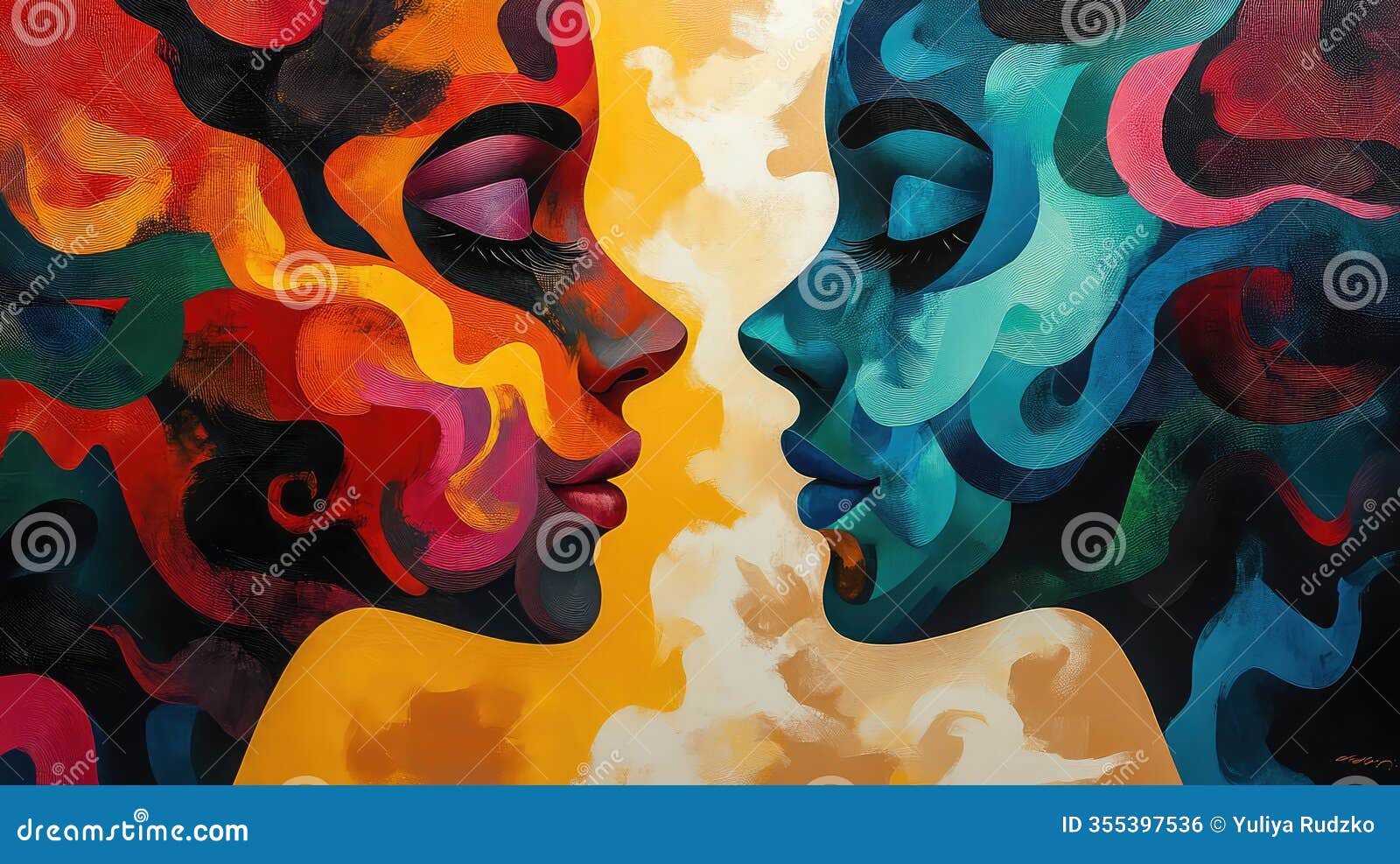 Two Abstract Faces Communicating through Vibrant Colors and Shapes ...