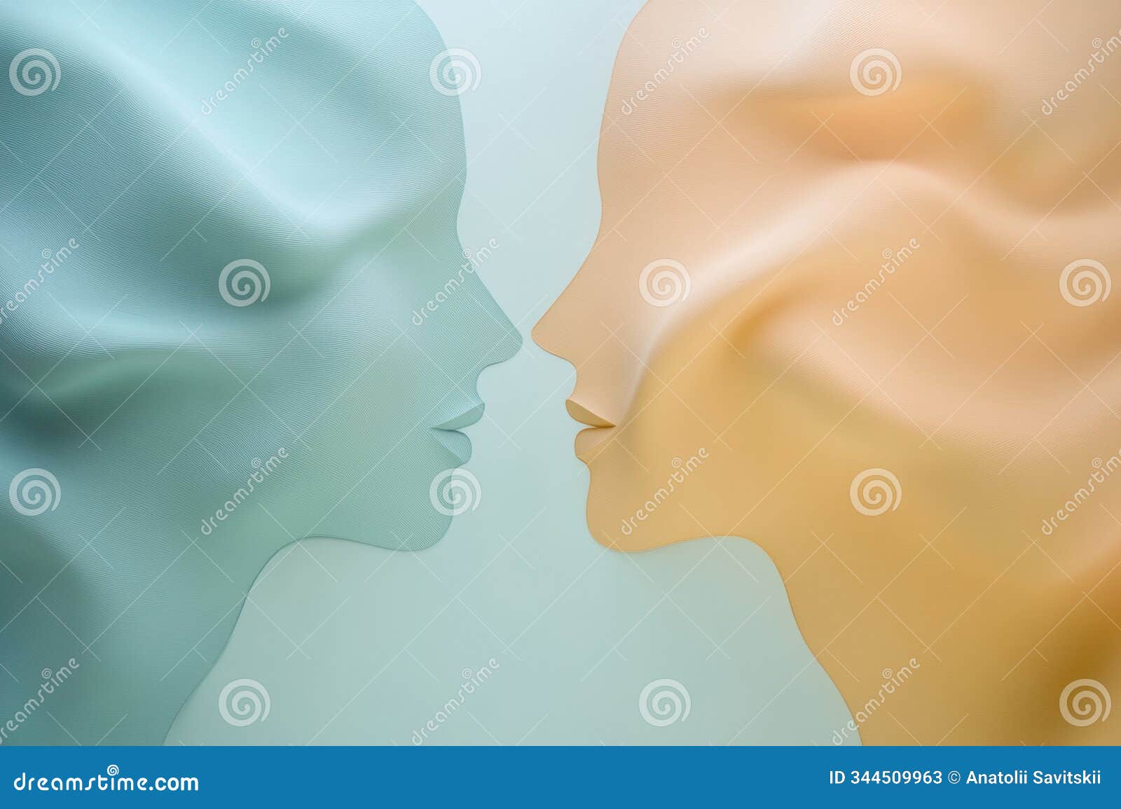 Two Abstract Faces in Soft Pastel Colors Represent Communication and ...