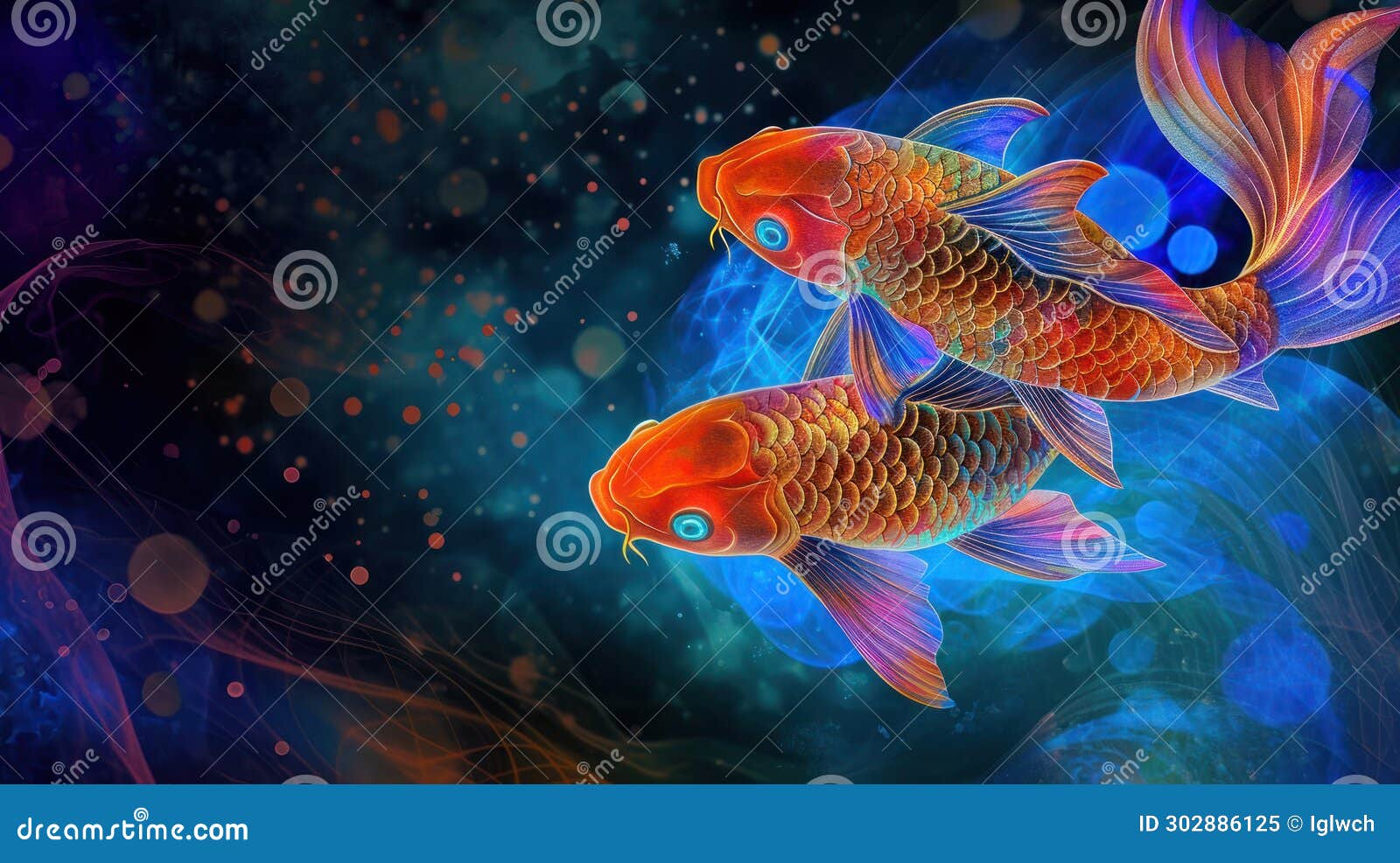 Two Abstract Fish Intertwined in a Dynamic, Watery Light Composition on ...