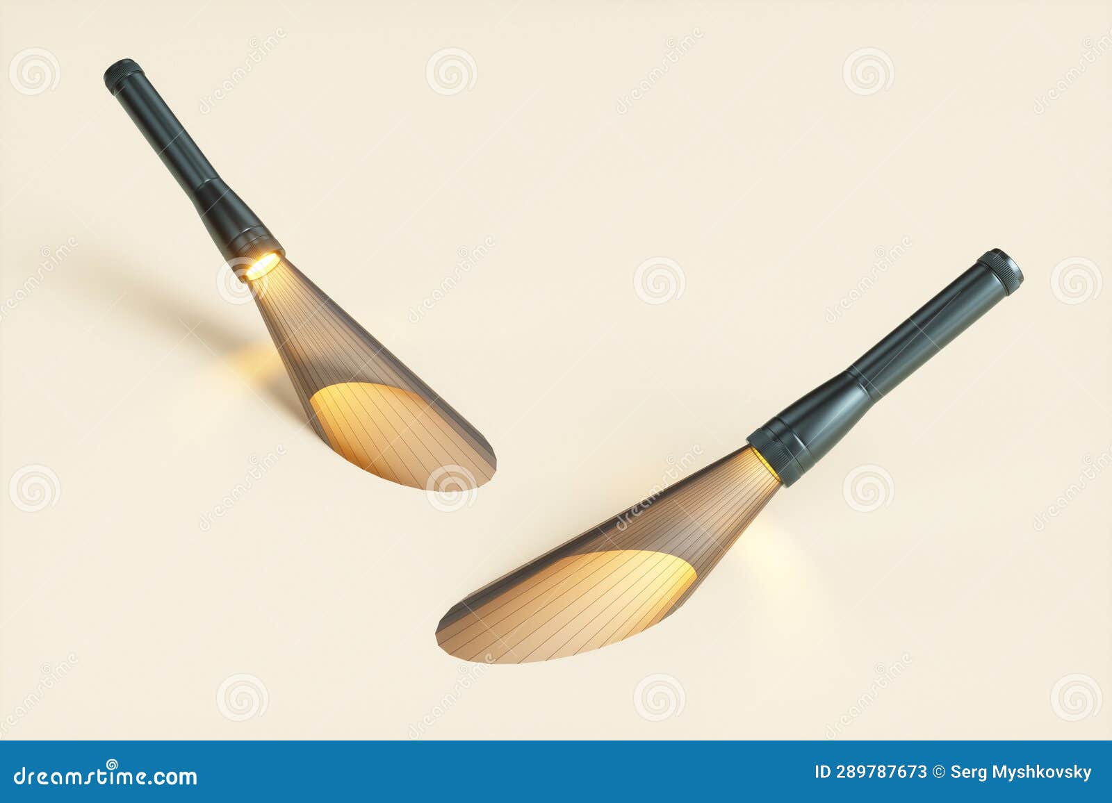Two Abstract Flashlights with a Polygonal Beam on a Yellow Background ...