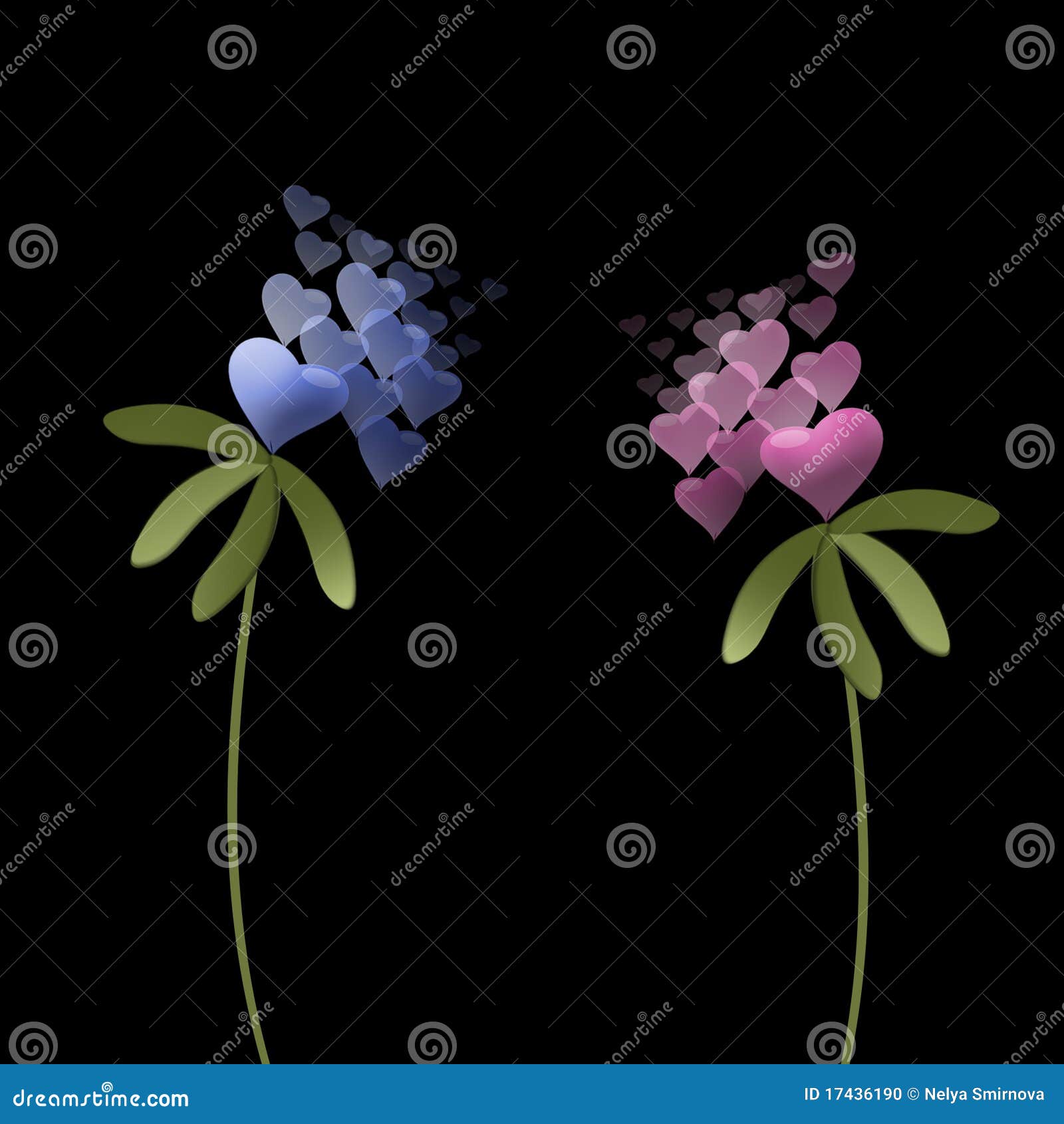 Two Abstract Flowers with Hearts Stock Illustration - Illustration of ...