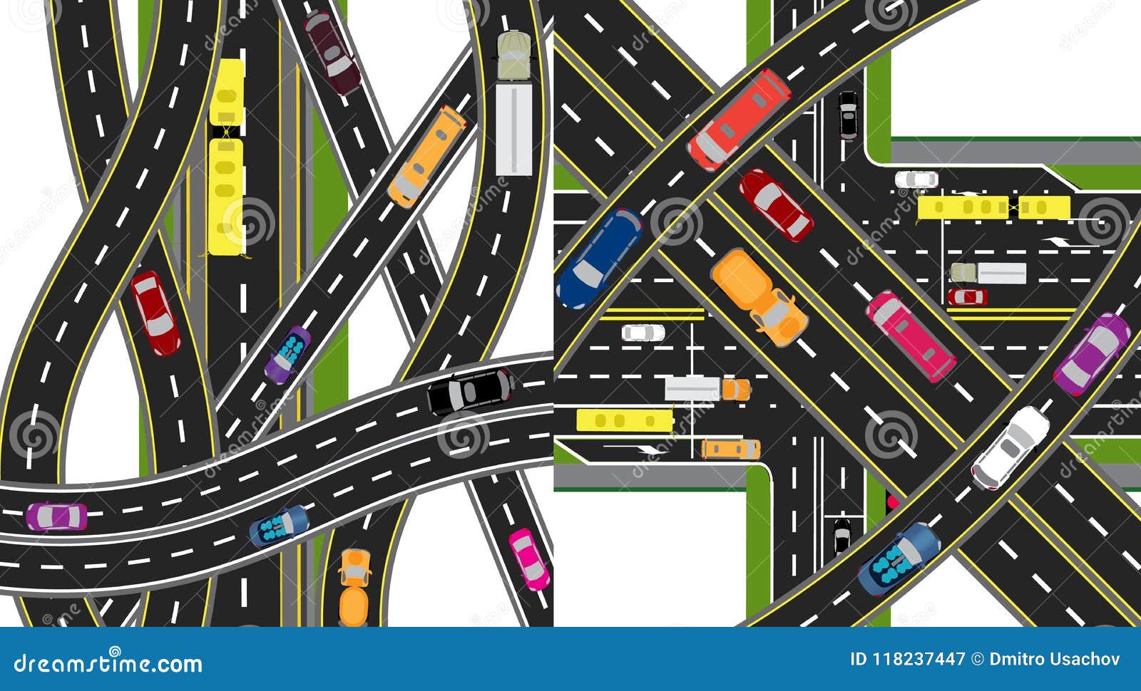 Set Transport Hub. The Intersections Of Various Roads. Roundabout ...