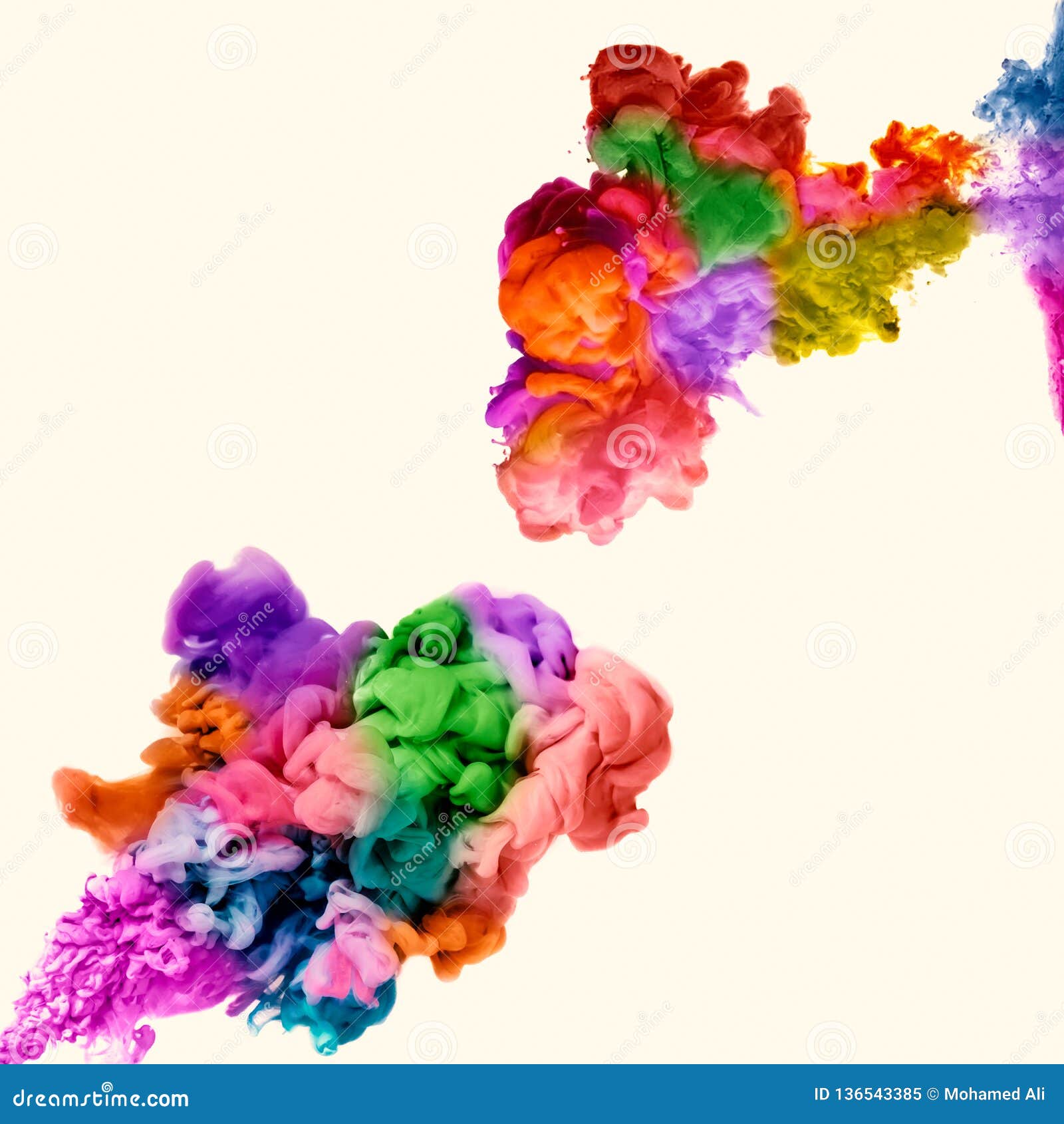 Two Abstract Multicolored Ink in Water on a White Background Artwork ...
