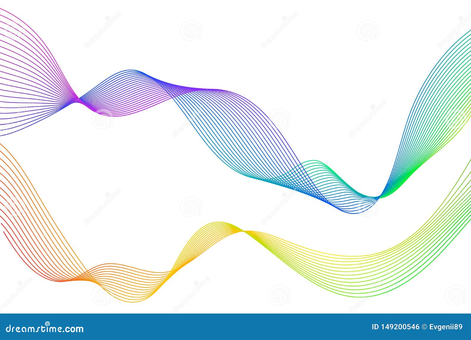 Two Abstract Waves Made Up From Thin Curved Lines In Bright Trendy ...