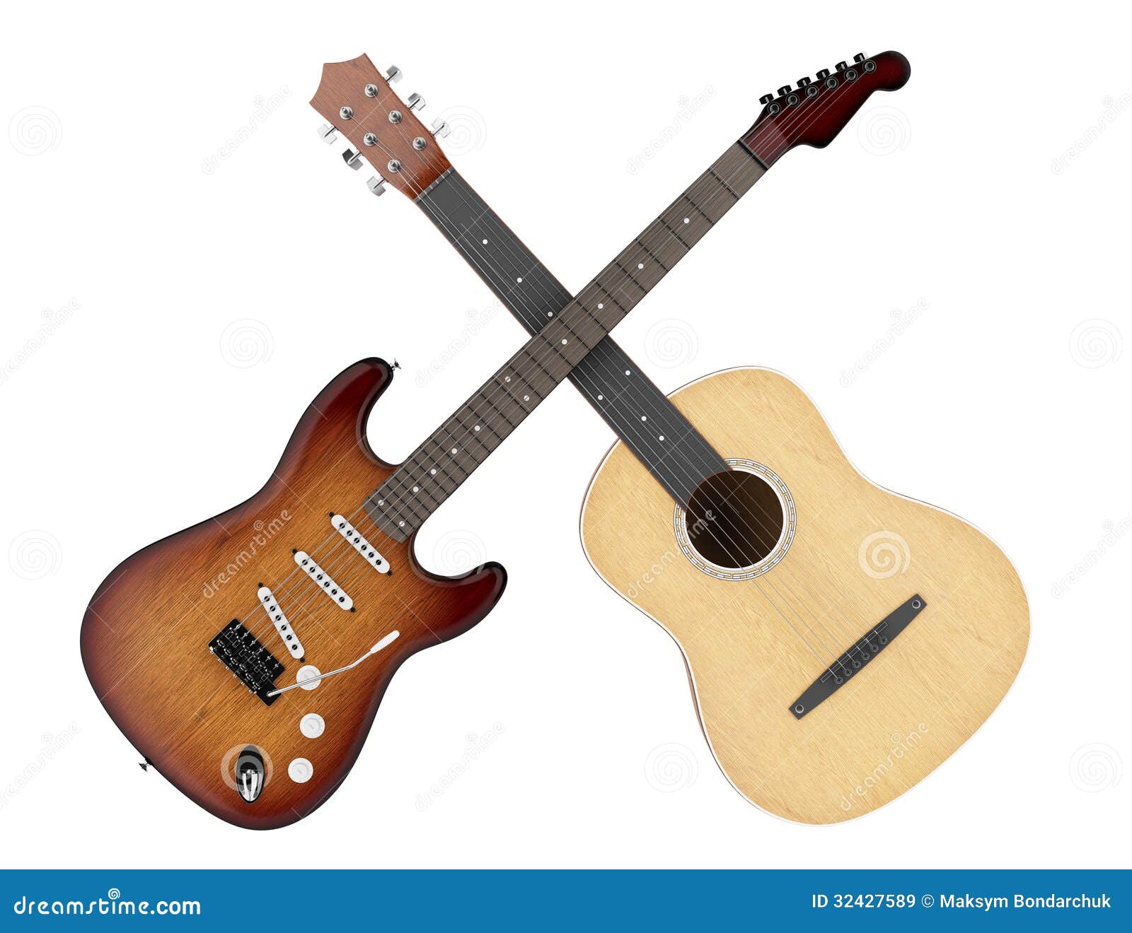 Two Acoustic and Electric Guitars Isolated on White Stock Illustration ... Two Acoustic and Electric Guitars Isolated on White Stock Illustration ...