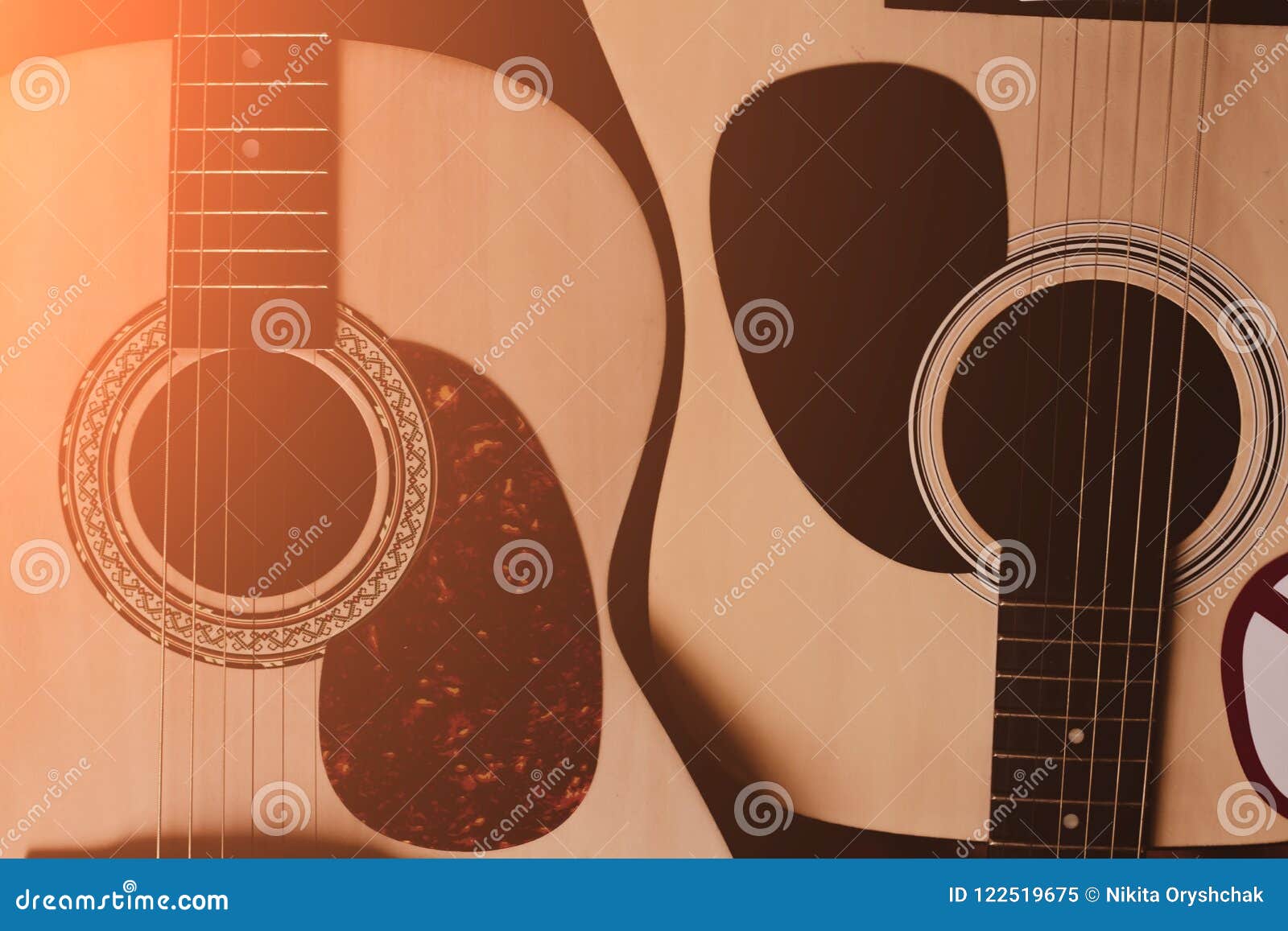 Two Acoustic Guitars. Close-up Stock Image - Image of musician, pair ...