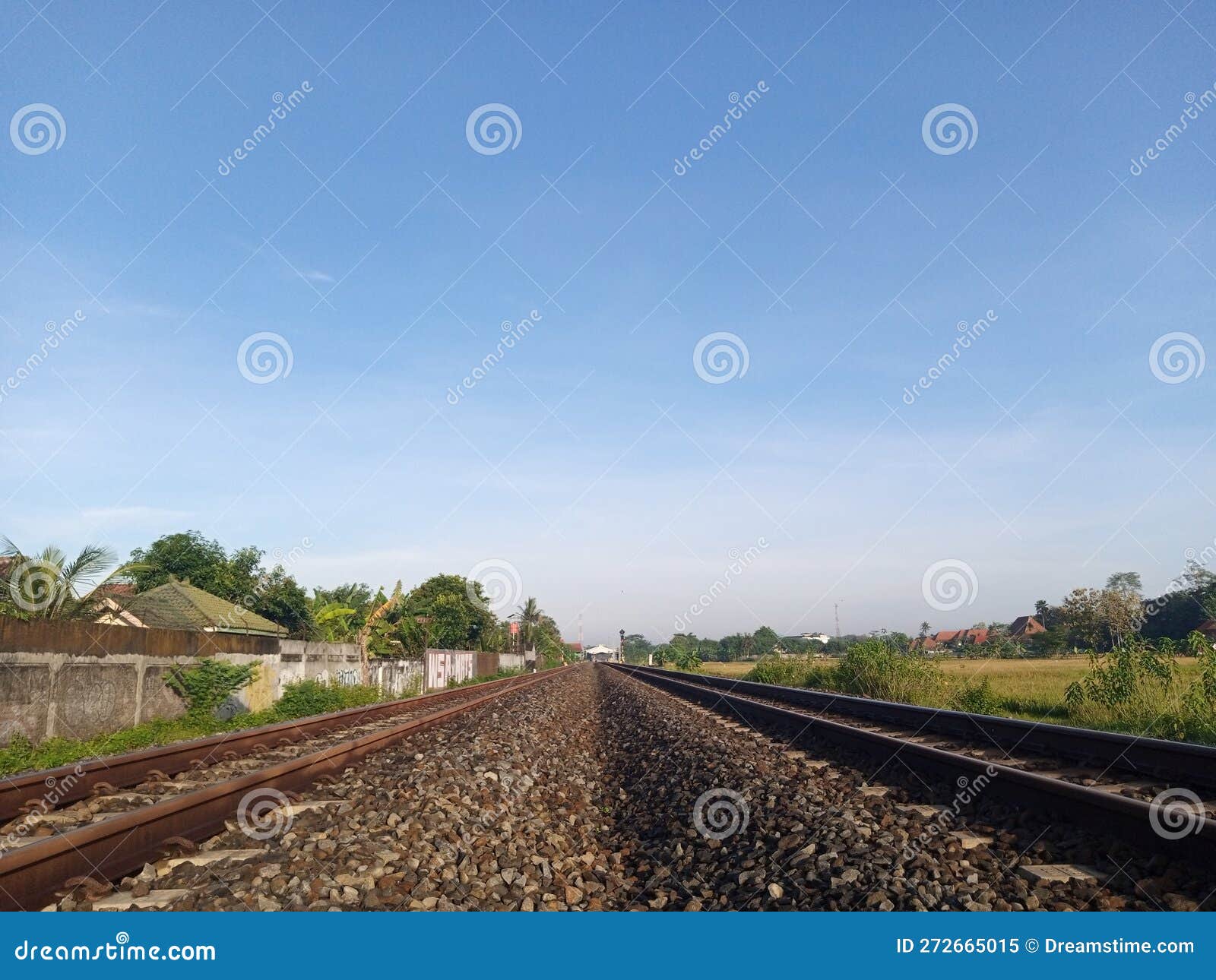 Two Adjacent Railroad Tracks with Beautiful Views Stock Image - Image ...