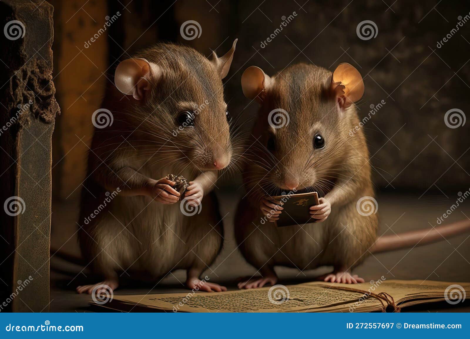 Two Adorable Brown Rats Examining the Cover Stock Illustration ...
