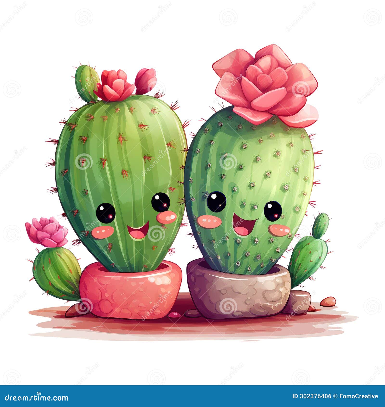 Two Adorable Cactuses. AI Generated Image Stock Photo - Illustration of ...